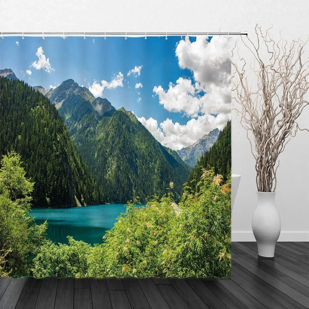 Tropical Rainforest Shower Curtains Jungle Green Forest Trees Plants