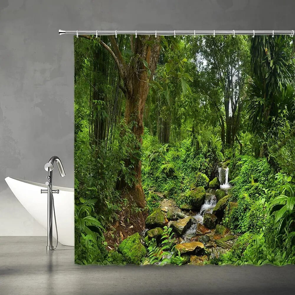 Tropical Rainforest Shower Curtains Jungle Green Forest Trees Plants ...