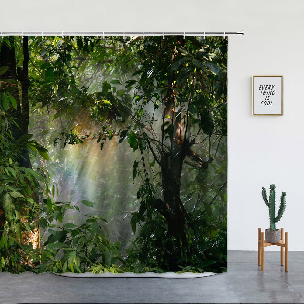 Tropical Rainforest Shower Curtains Jungle Green Forest Trees Plants ...