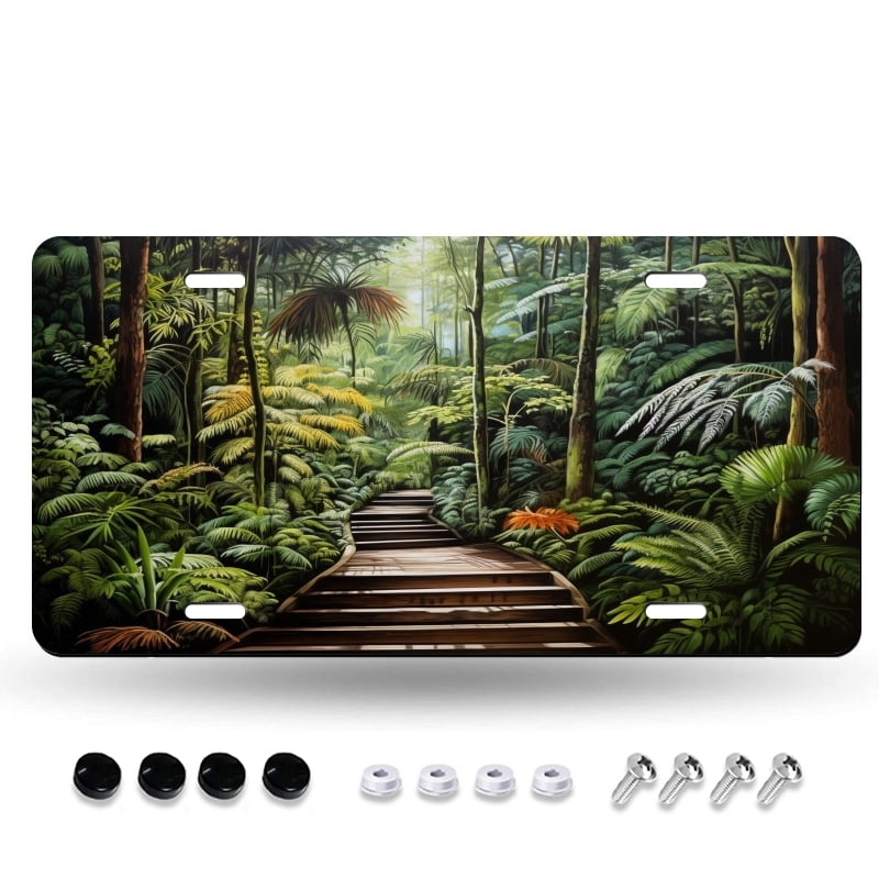 Tropical Rainforest Walkway Surrounded By Foliage License Plate Frame ...