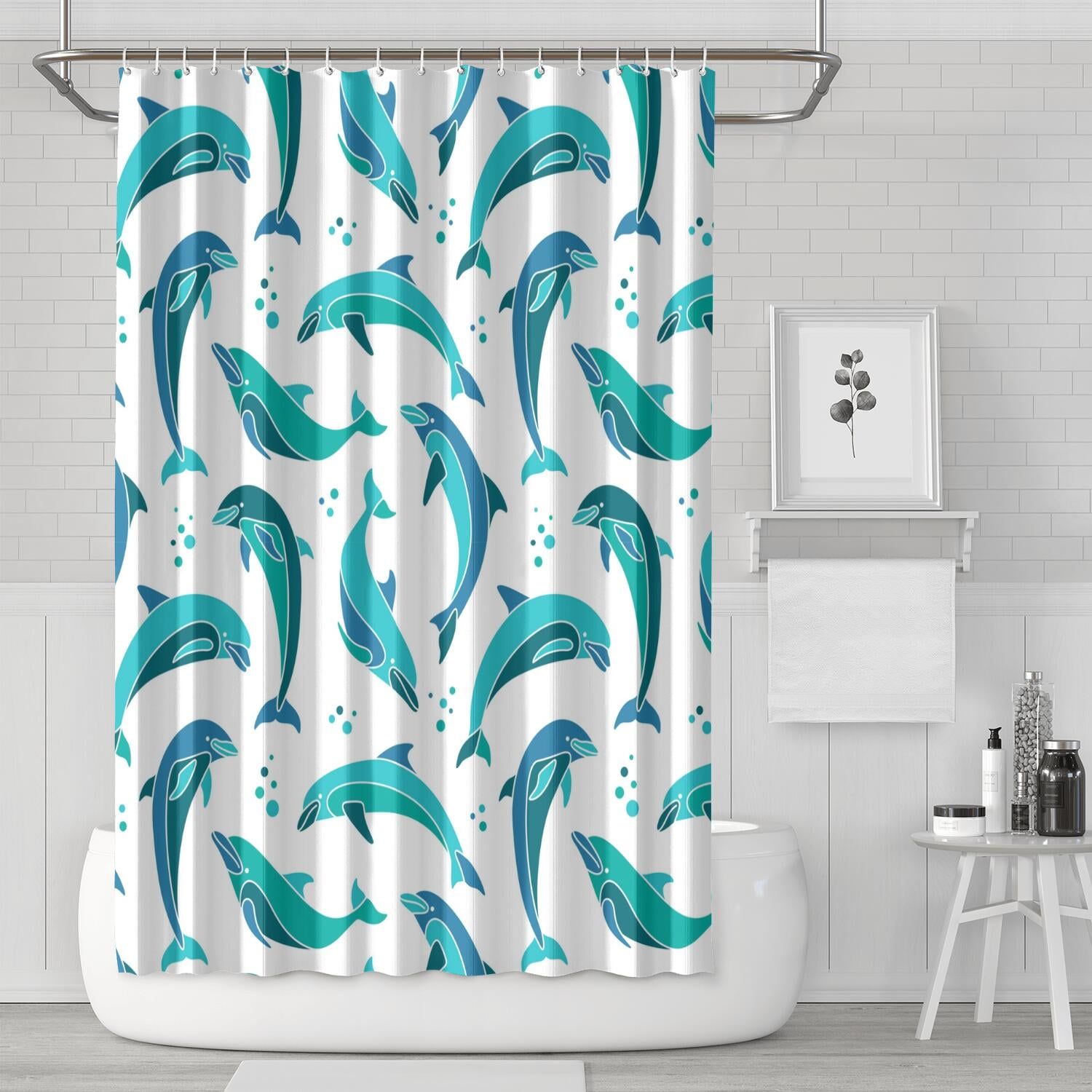Tropical Reef Shower Curtain - Shark & Marine Life Water-Resistant Art ...
