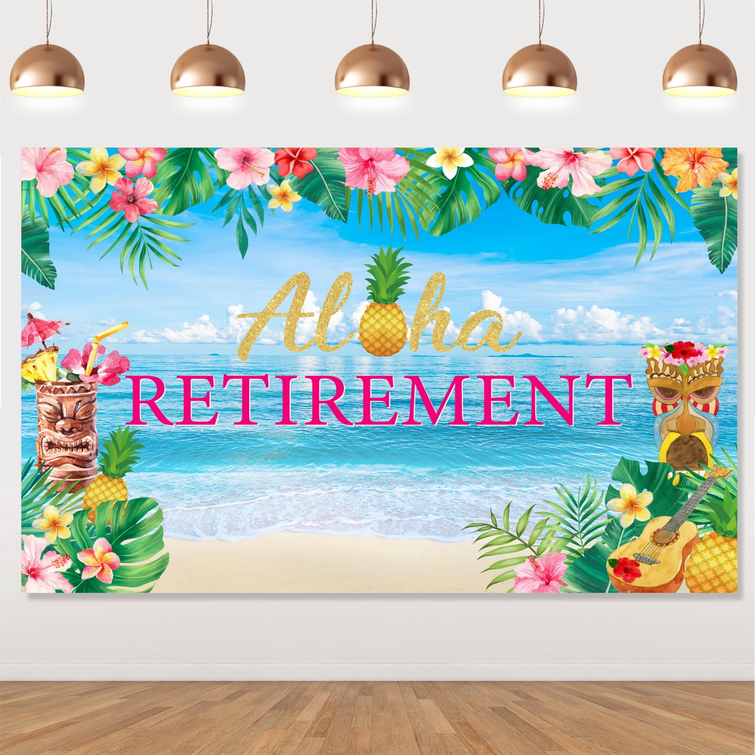 Tropical Retirement Party Decorations Aloha Retirement Backdrop ...