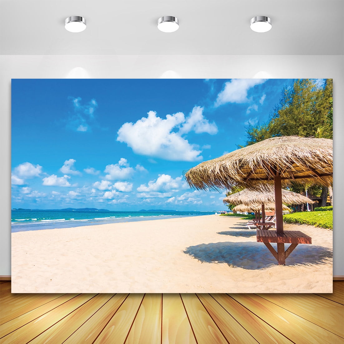 Tropical Sea Beach Backdrop Photoz Summer Seaside Palm Tree Birthday ...