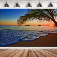 Ocean-Themed Tropical Island Photo Backdrop, Coconut Trees, Sea, Beach ...