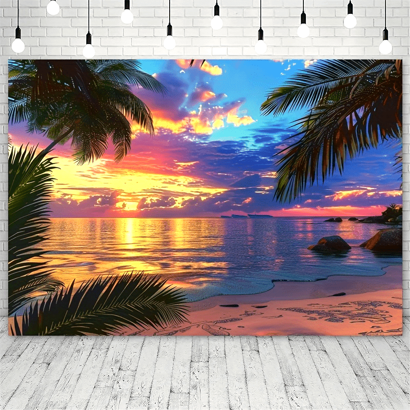 Tropical Sea Beach Backdrop with Palm Trees - Hawaiian Luau Summer ...