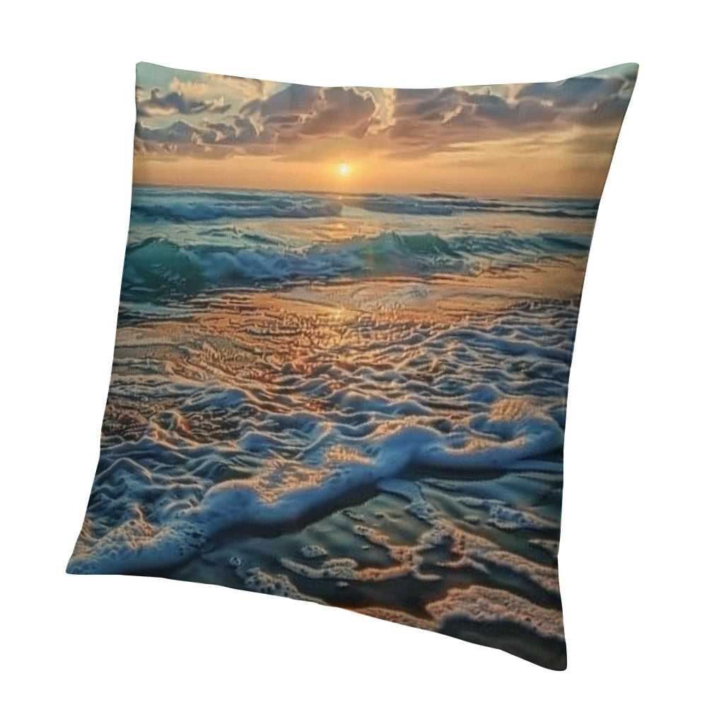 Tropical Sea Beach Ocean Waves Pillow Cover, Seaside Scene Island Beach ...