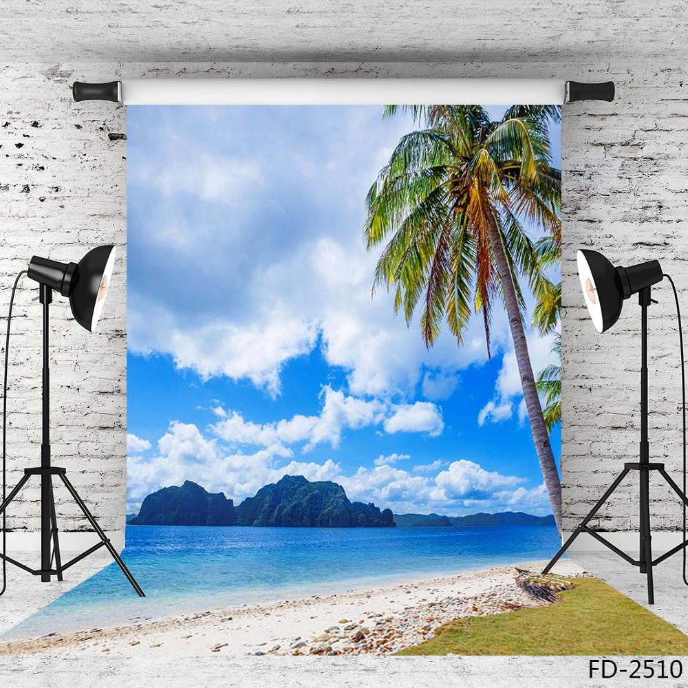 Tropical Sea Beach Sand Tree Blue Sky Seaside Scenery Backdrop Portrait ...