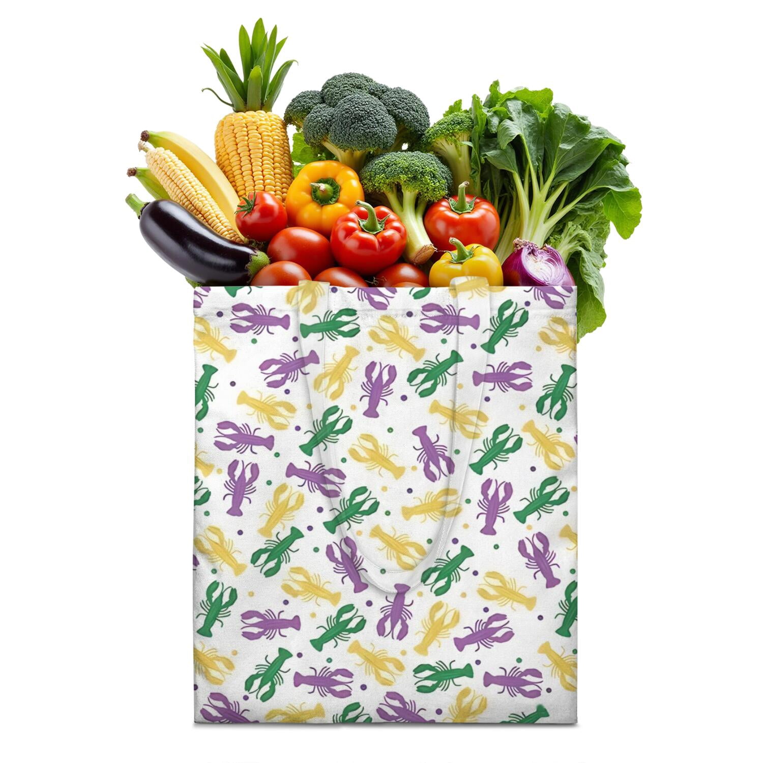 Tropical Sea Life Canvas Tote Bag with Black White Nautical Crab and ...