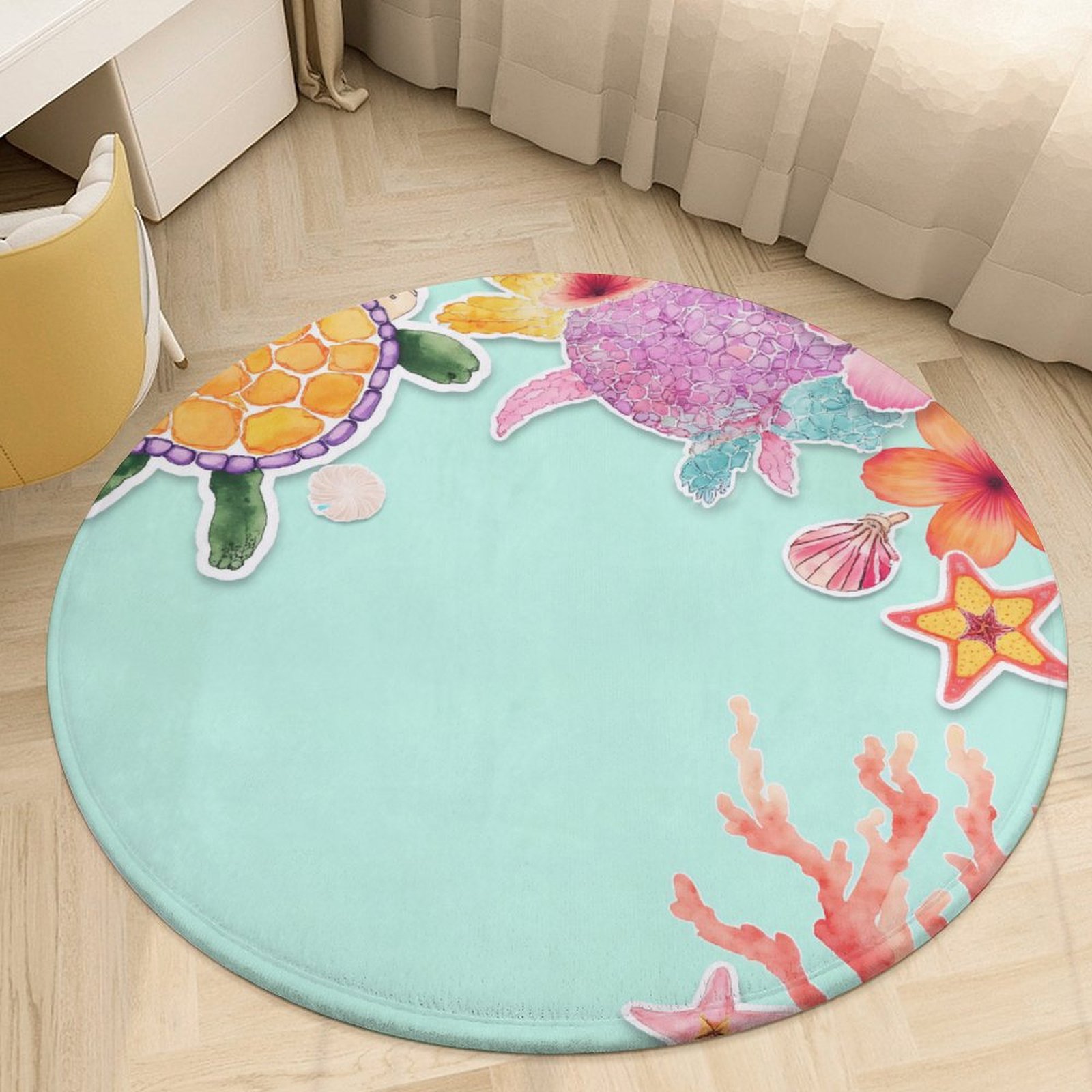 Tropical Sea Life Pattern Round Area Rugs for Bedroom Living Room, 6FT ...