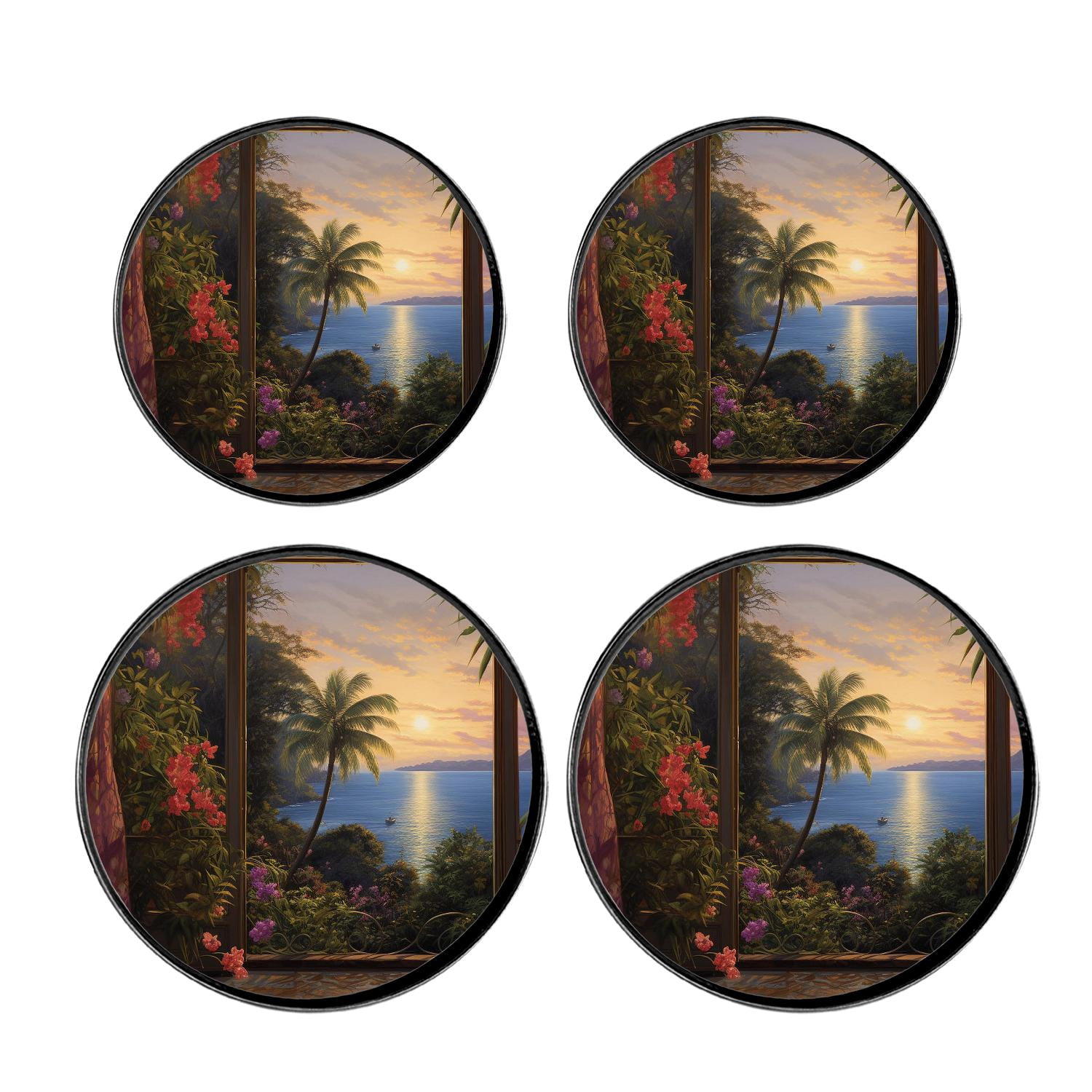 Tropical Sea Palms and Exotic Village Scene Print Stove Burner Covers ...