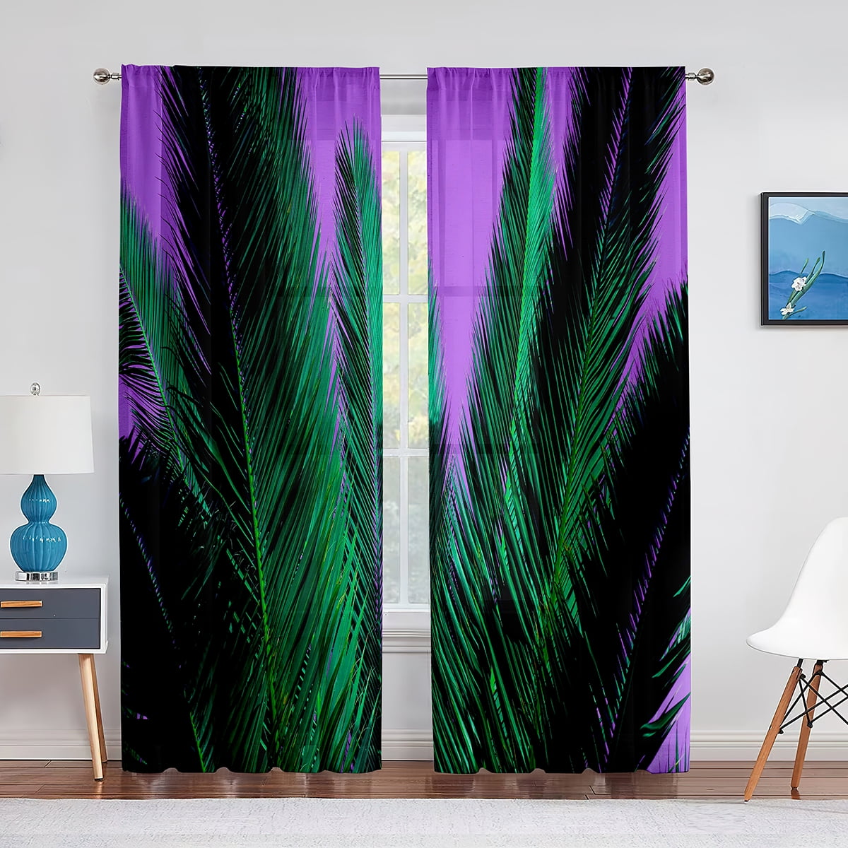 Tropical Sea Scenery Palm Leaves Ocean Tulle Curtains for Living Room ...