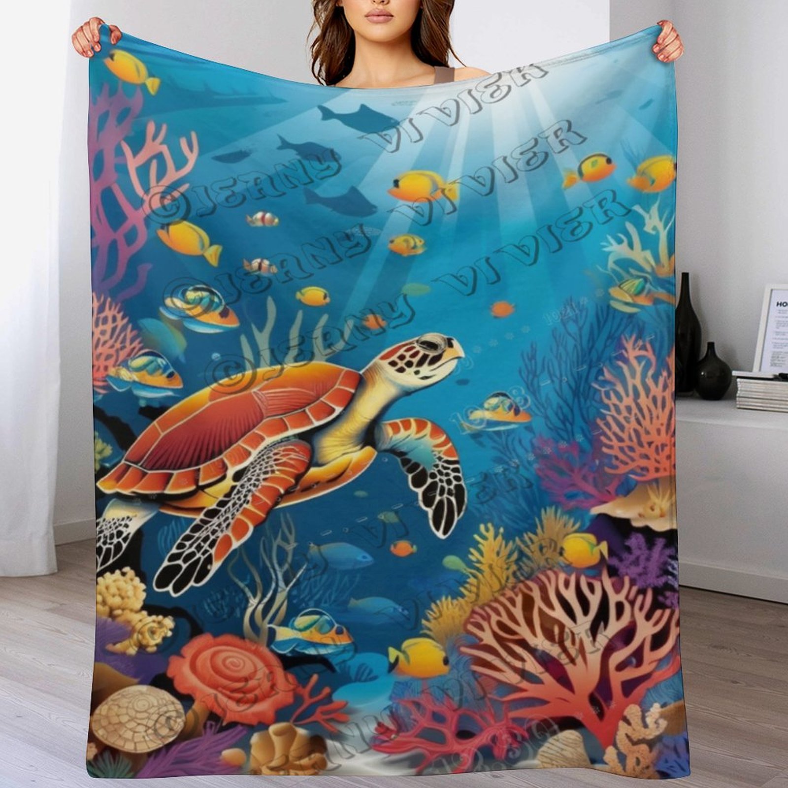 Tropical Sea Turtle Fleece Blanket for Bed Sofa Couch Working Super ...
