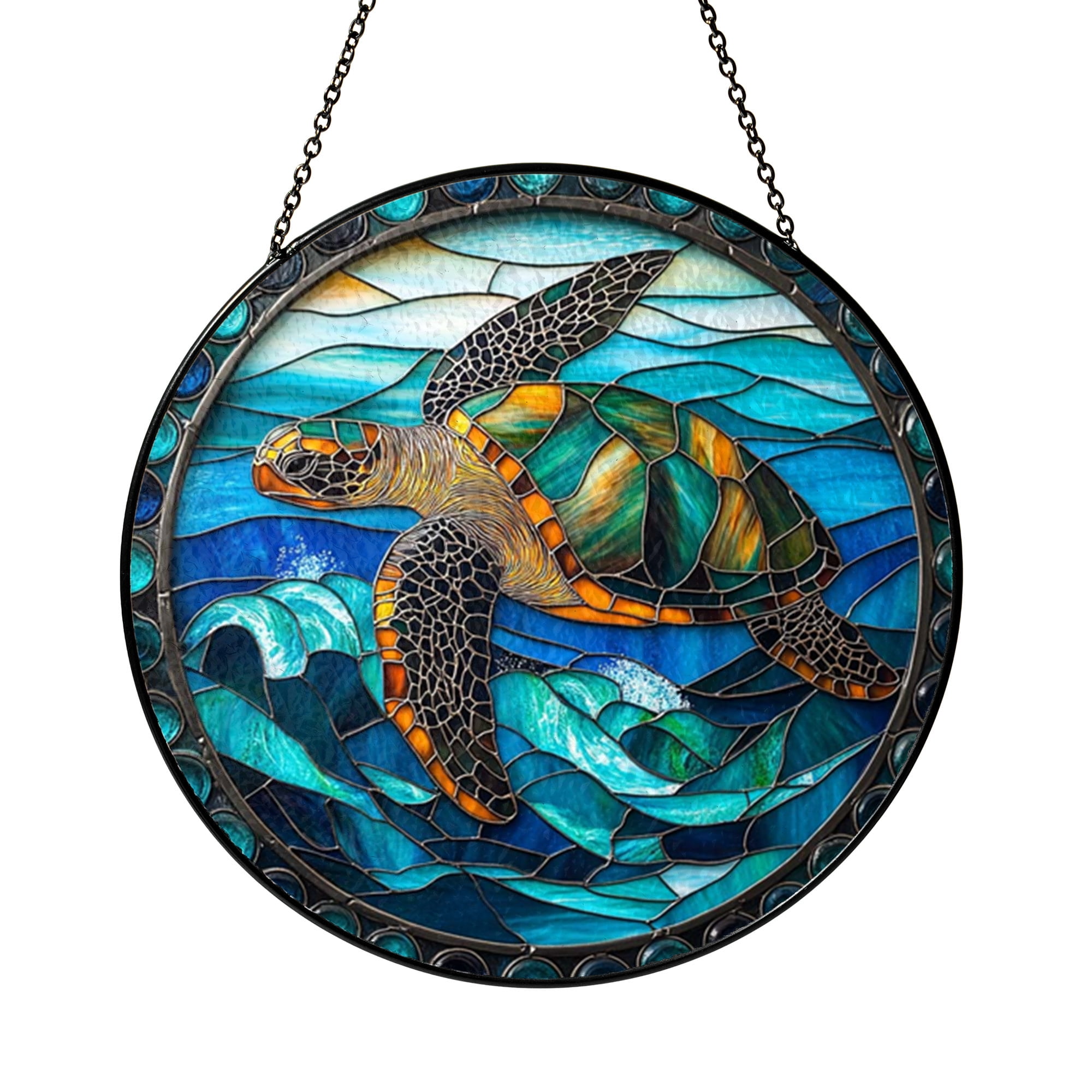 Tropical Sea Turtle Suncatcher, Stained Glass Style Ocean Window Decor ...