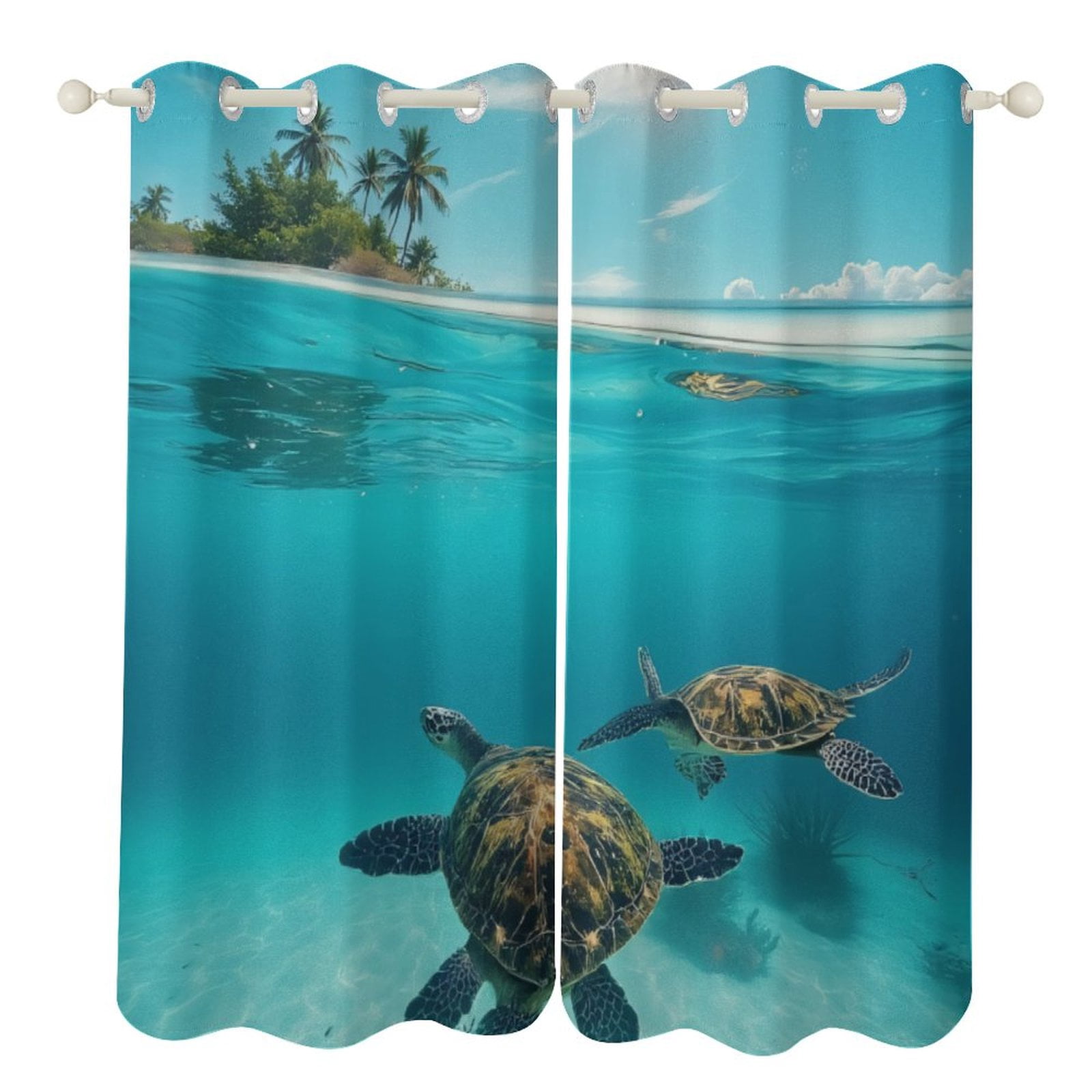 Tropical Sea Turtles Underwater 2 Panels Curtains for Bedroom Living ...