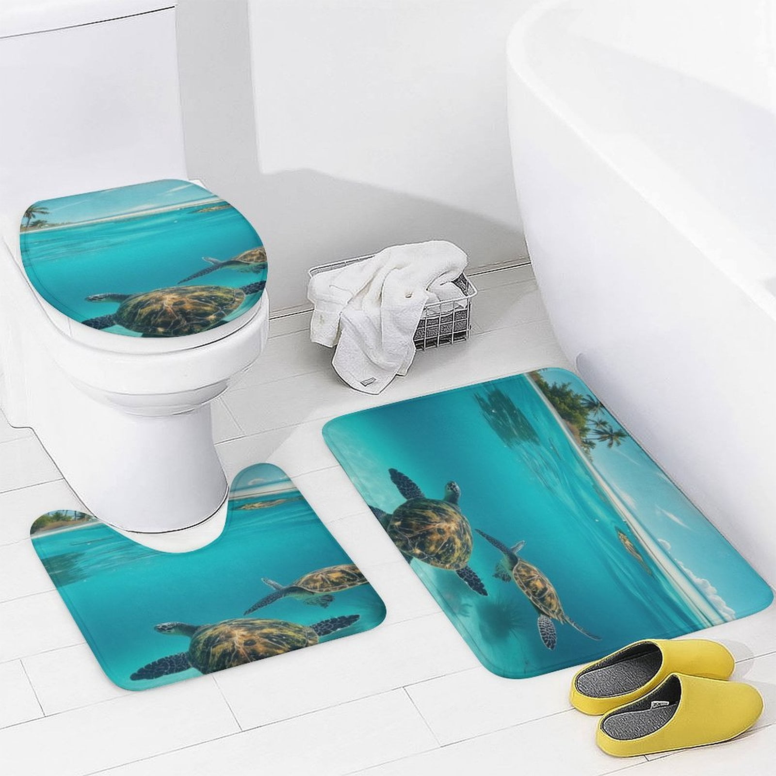 Tropical Sea Turtles Underwater Bathroom Mats Sets 3 Piece, Bath Mat ...