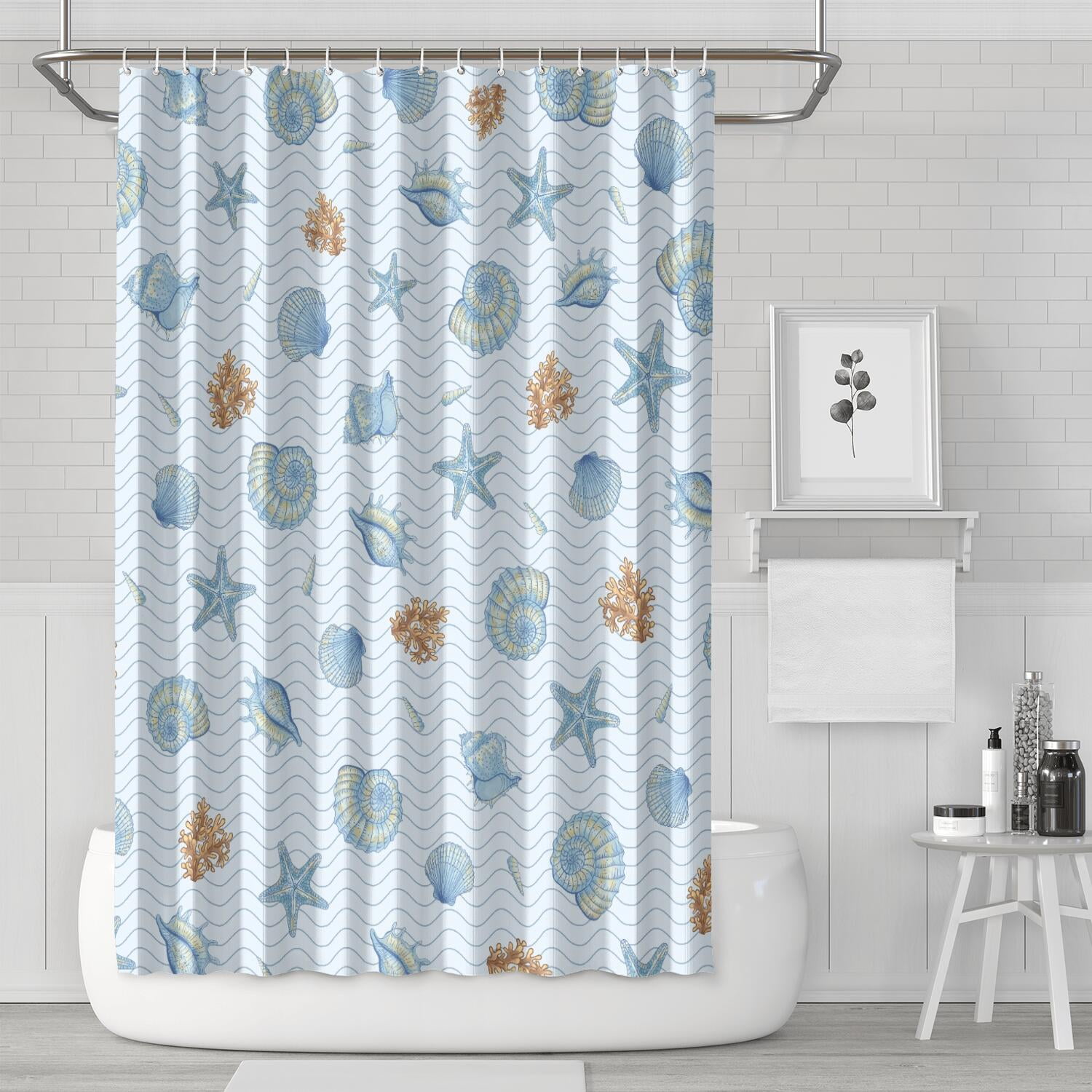 Tropical Seashell Bathroom Curtain - Waterproof Quick-Dry Beach Themed ...