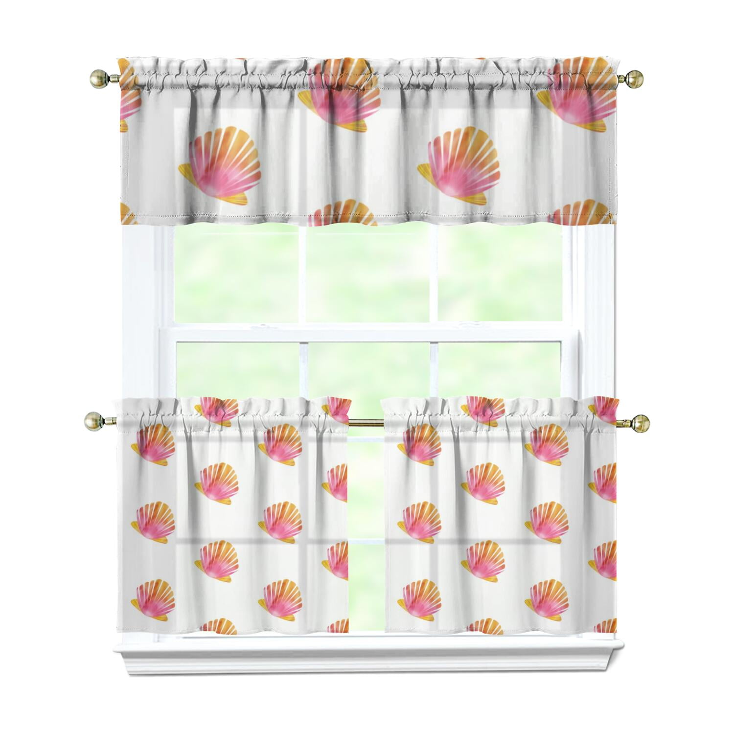 Tropical Seashell Kitchen Curtains Set Nautical Beach Marine Coral ...