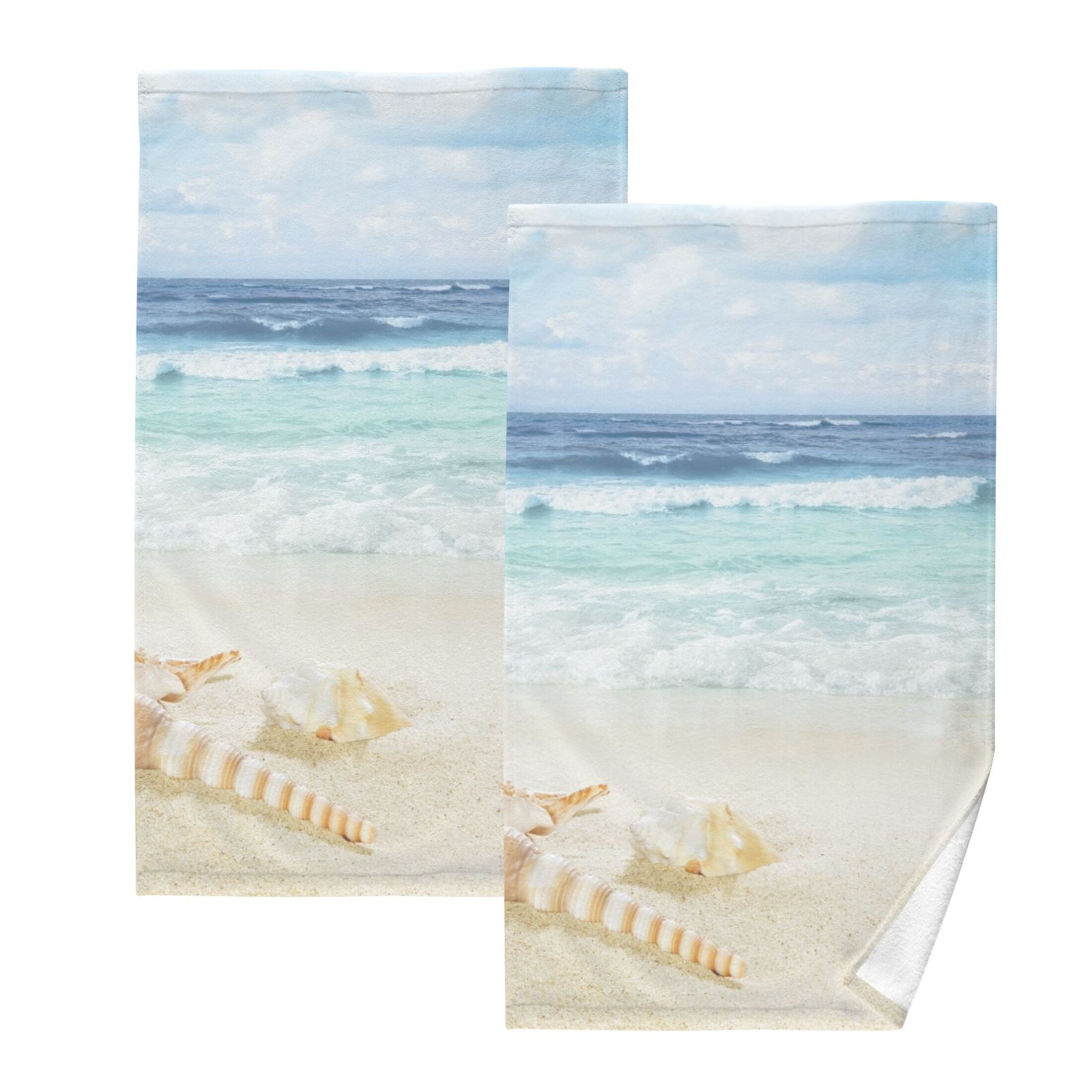 Tropical Seashells on Beach Cotton Face Towels Sets Absorbent Hand ...