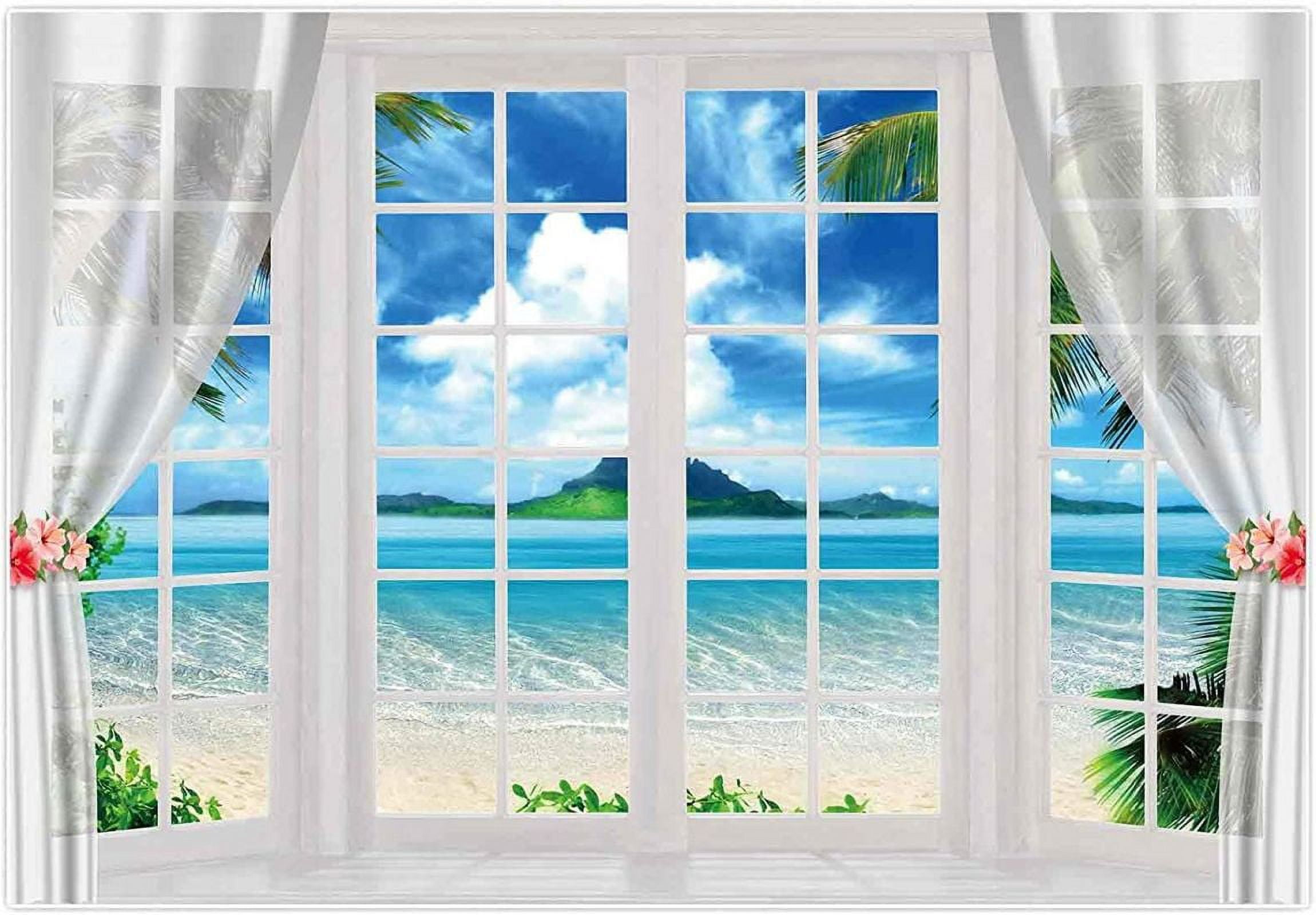 Tropical Seaside Backdrop Summer Window Scenery Photography Background ...