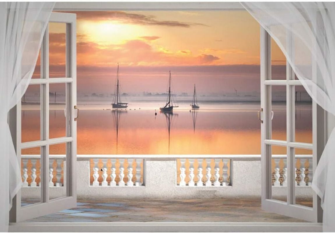 Tropical Seaside Backdrop Summer Window Scenery Photography Background ...