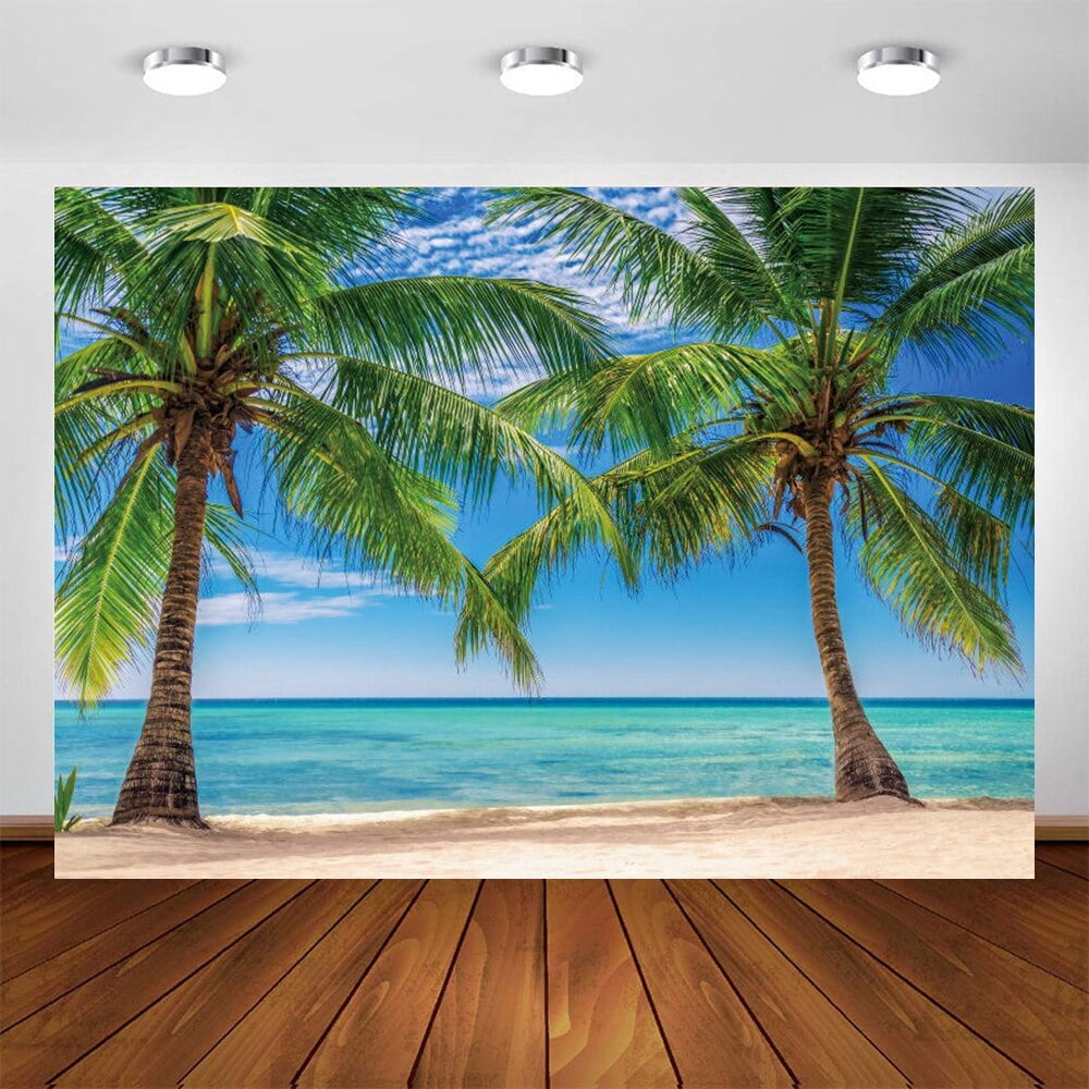 Tropical Seaside Beach Backdrop Summer Hawaii Palm Trees Photography ...