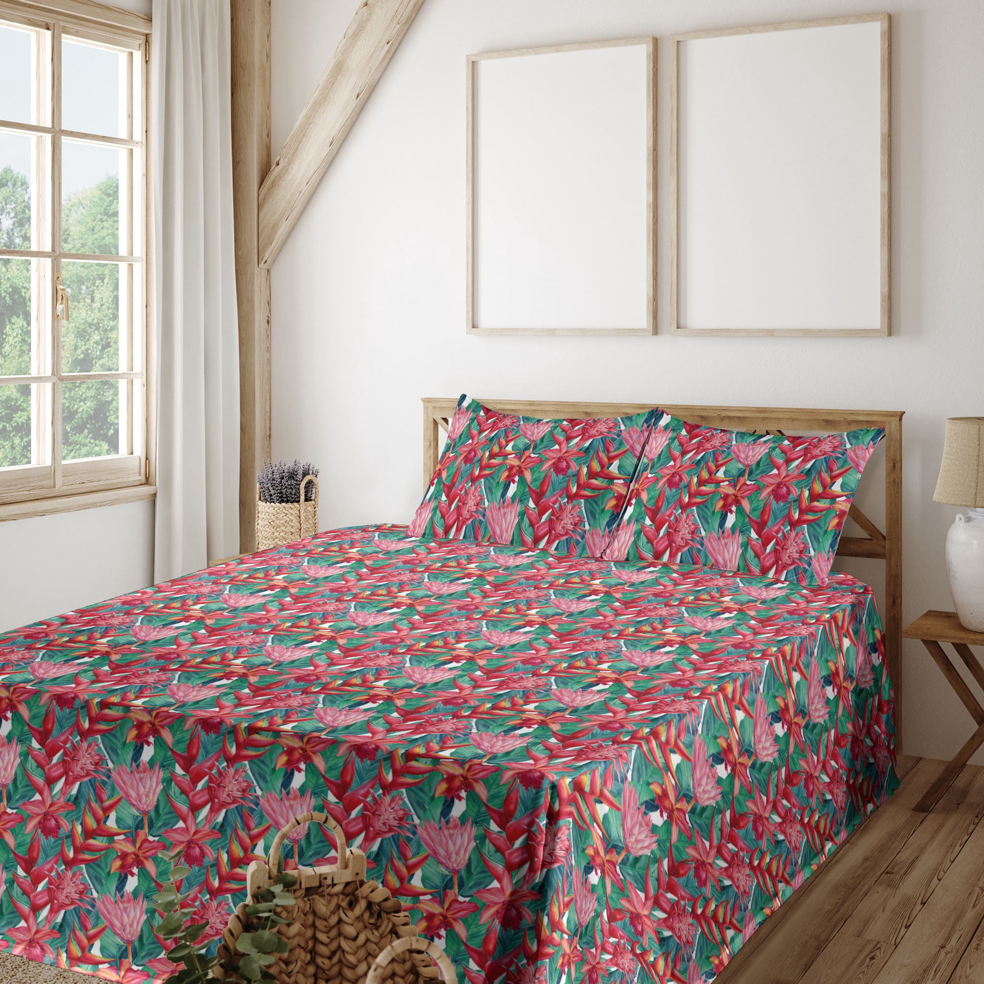 Tropical Sheet Set, Contemporary Style Exotic Leaves of Jungle ...