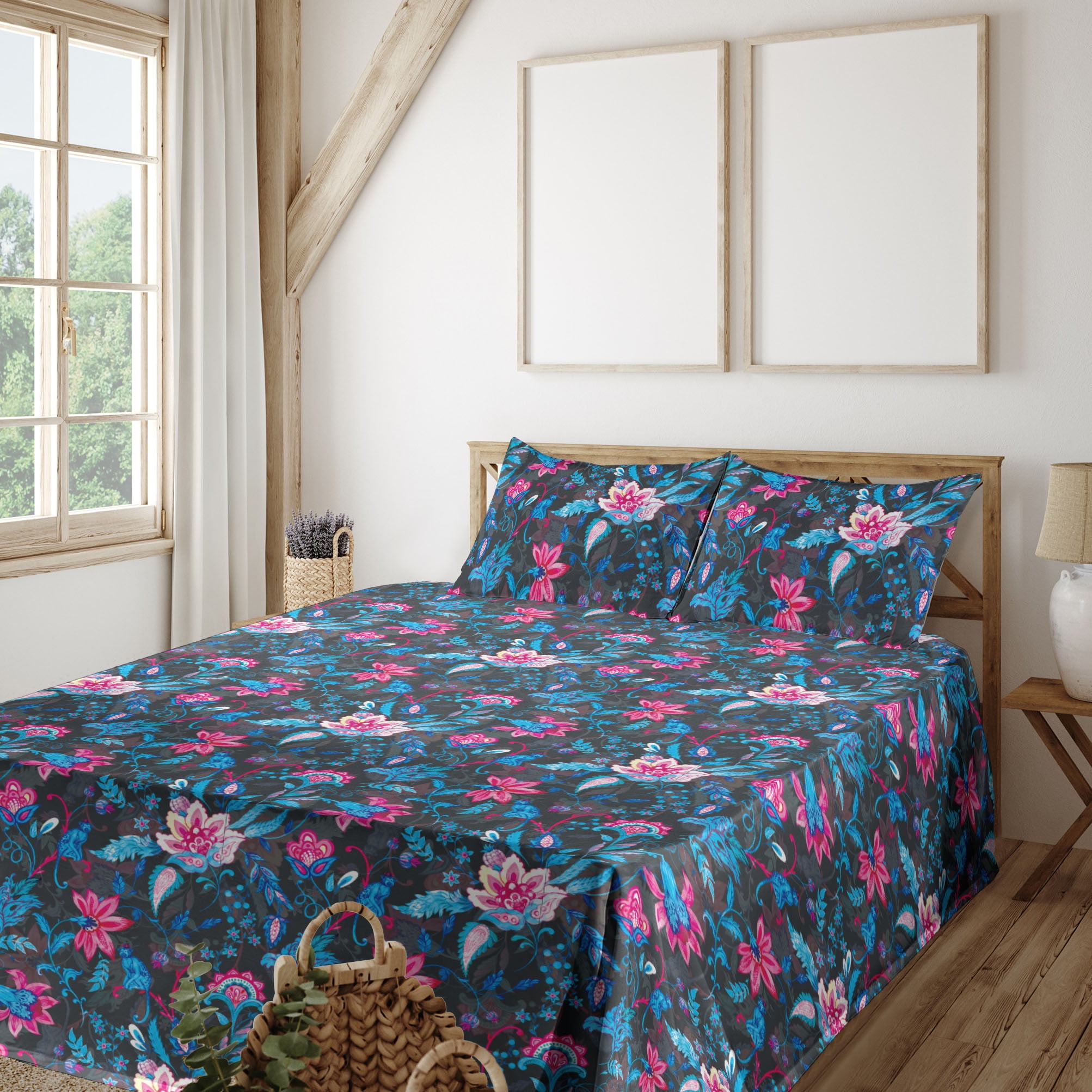 Ambesonne Tropical Fitted & Flat Sheet with Shams 4 Pcs Set ...