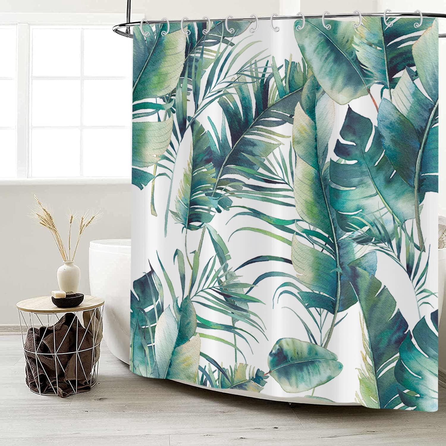 Tropical Shower Curtain, Summer Blue Green Palms Banana Leaf Hawaii ...