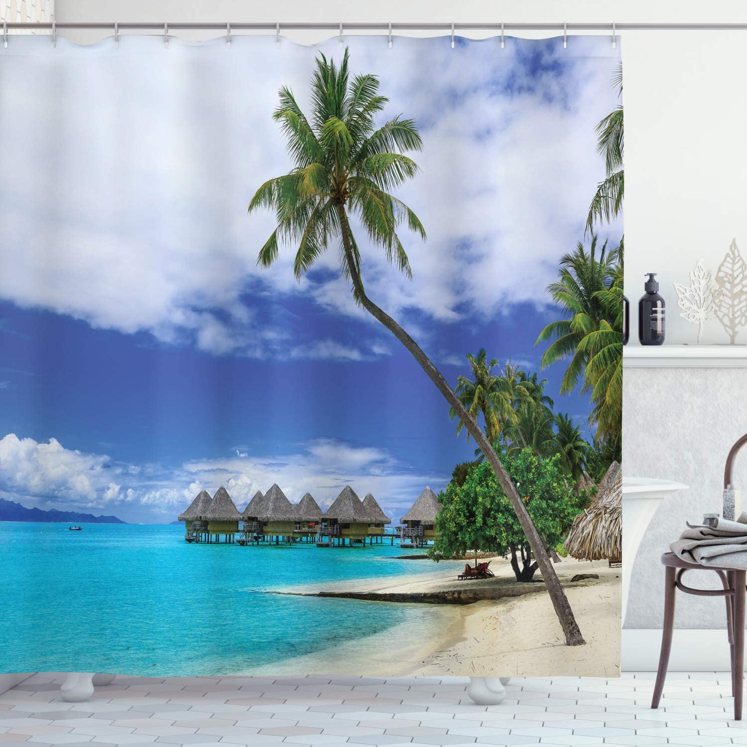 Shower Curtain, Water Bungalows of Resort Bora Bora Island Pacific ...