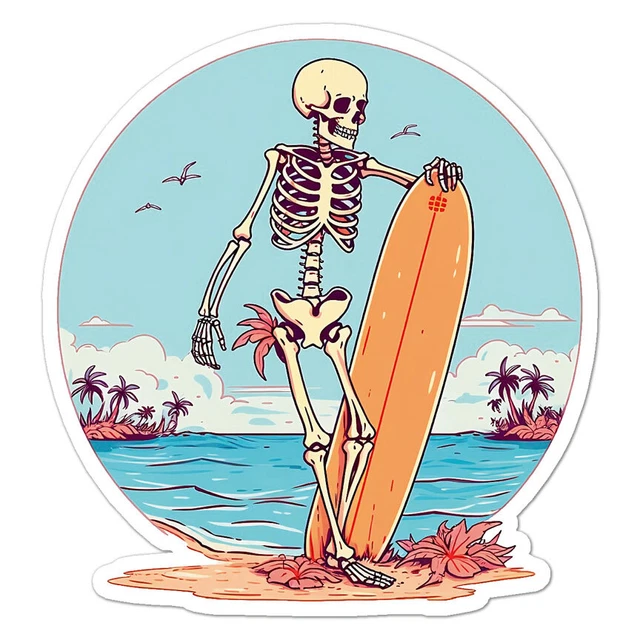 Tropical Skeleton Surfer Sticker Indoor Outdoor Phone Decal Water ...