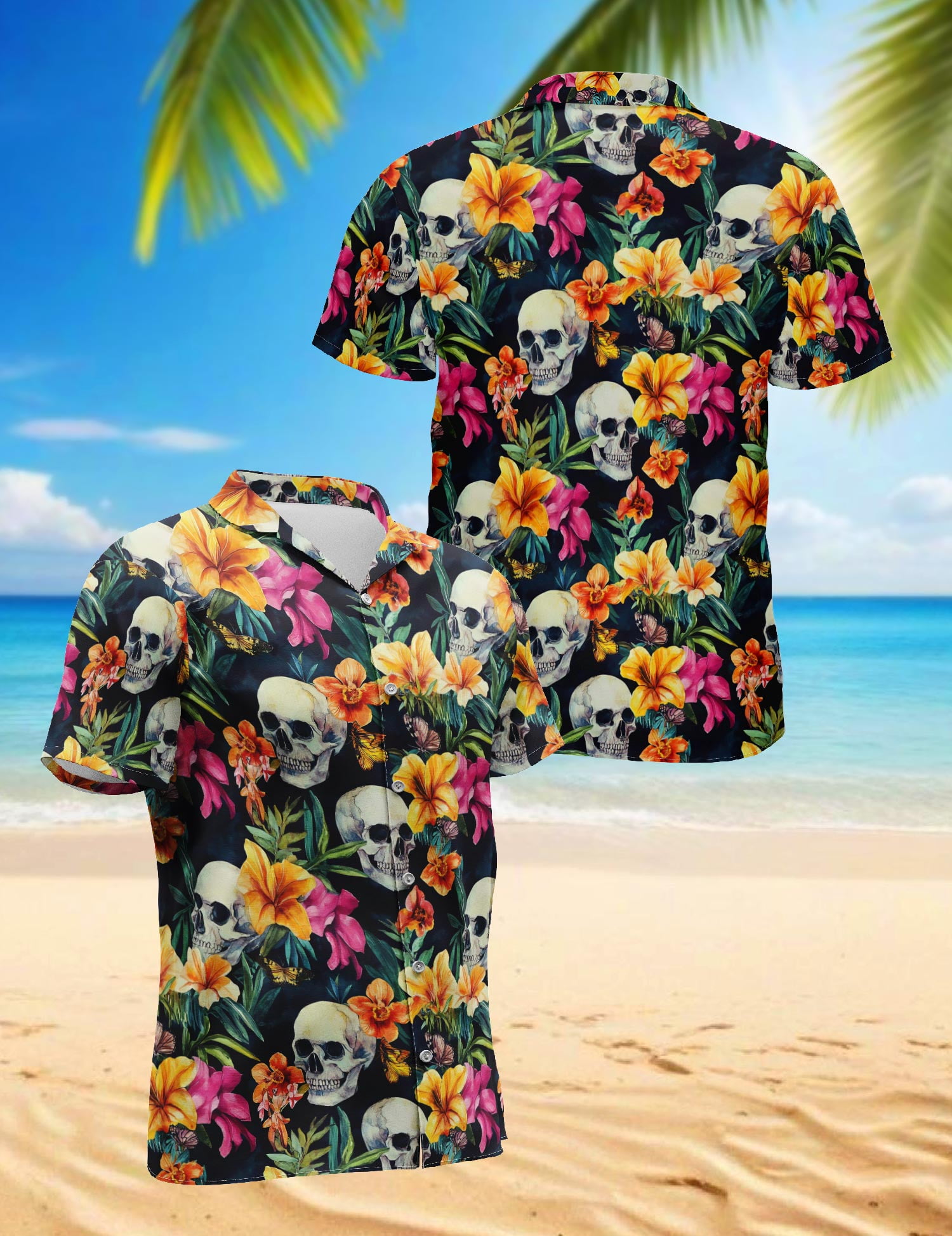 Tropical Skull Hawaiian Shirt for Men, Tropical Style, Button Down ...