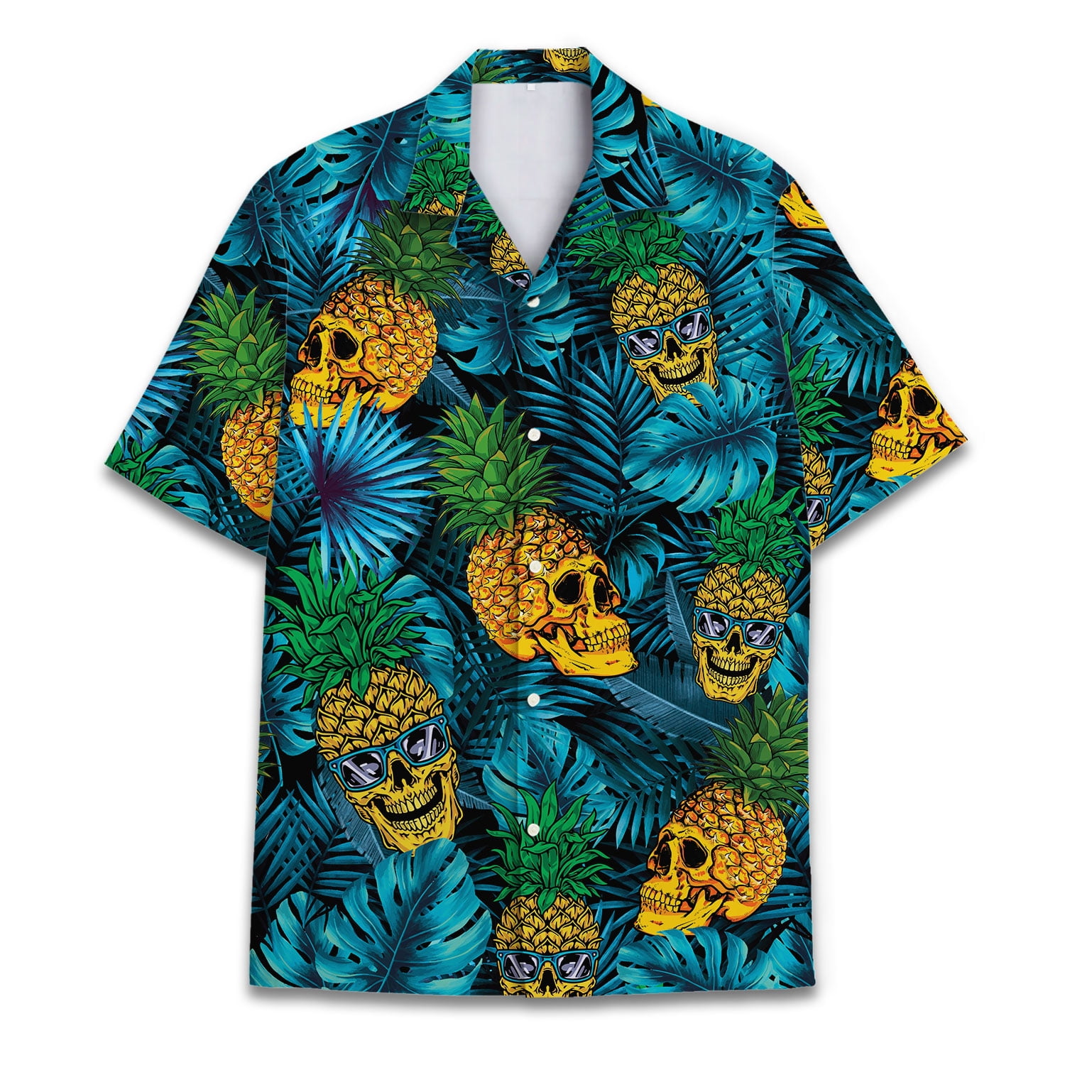 Tropical Skull Pineapple Men's Casual Button-Down Shirts Golden Skull Pineapple Hawaiian Shirts ...