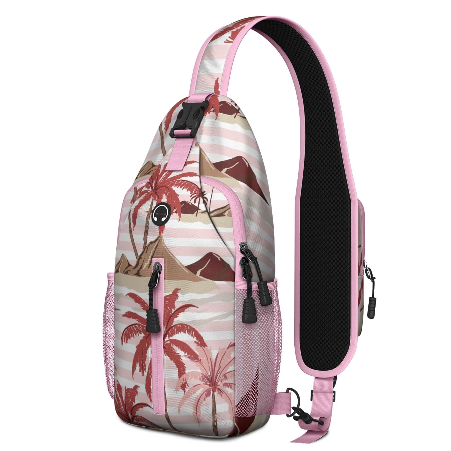Tropical Sling Backpack, Lightweight Crossbody Daypack with Aloha Palm ...