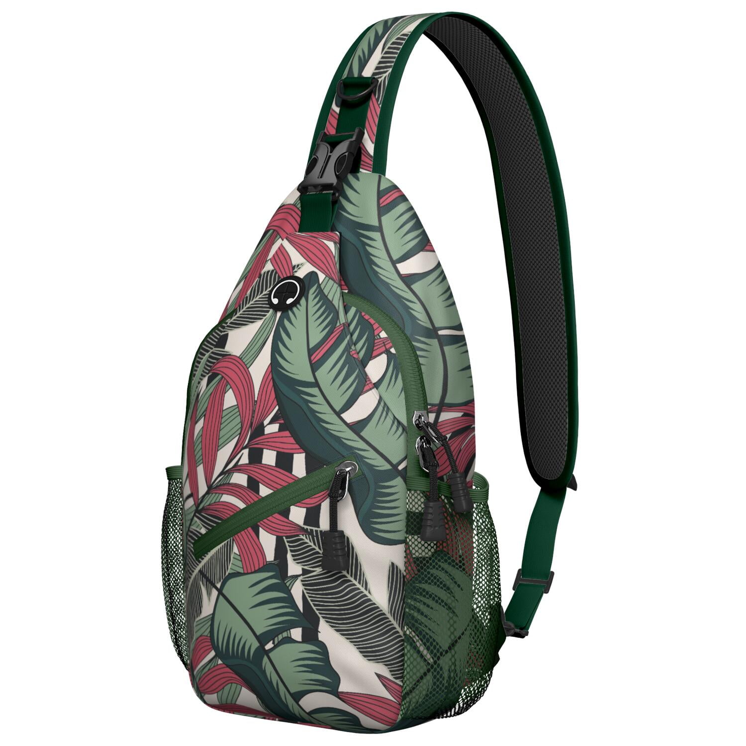 Tropical Sling Backpack with Jungle Leaves, Hawaiian Print, Summer ...