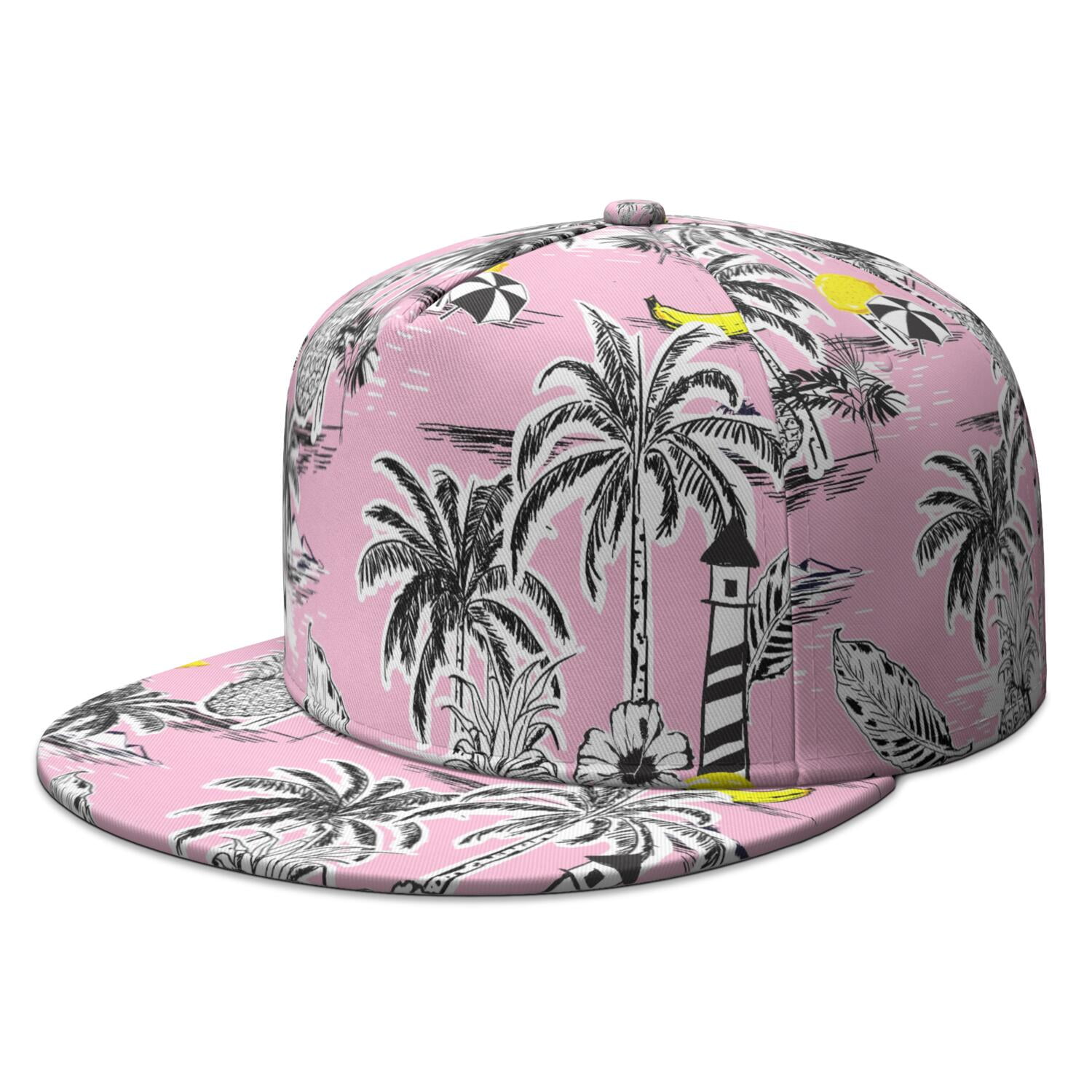 Tropical Snapback Hat - Hawaiian Island Classic Flat Brim Cap with Exotic Palm Tree Design ...