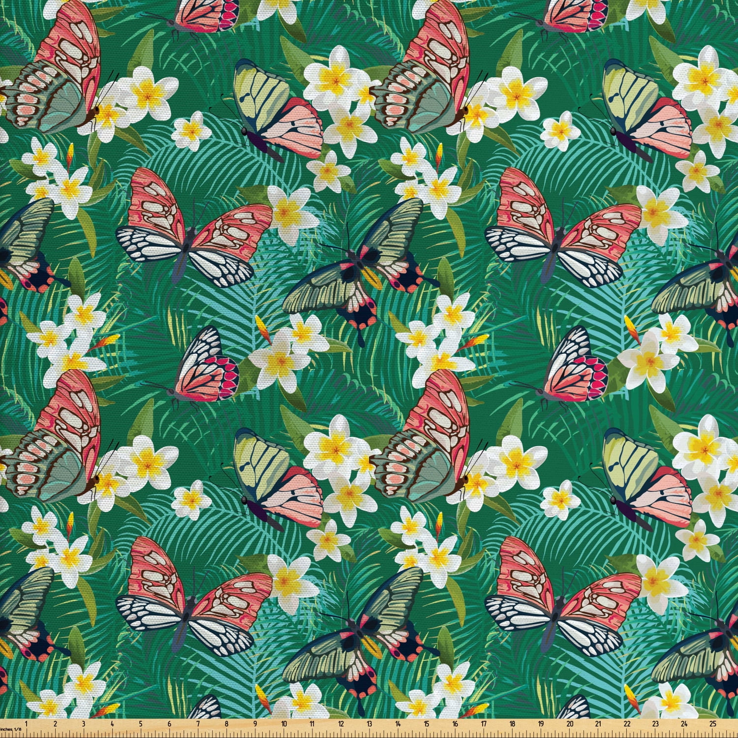 Ambesonne Tropical Fabric by the Yard Upholstery, Exotic Butterfly ...