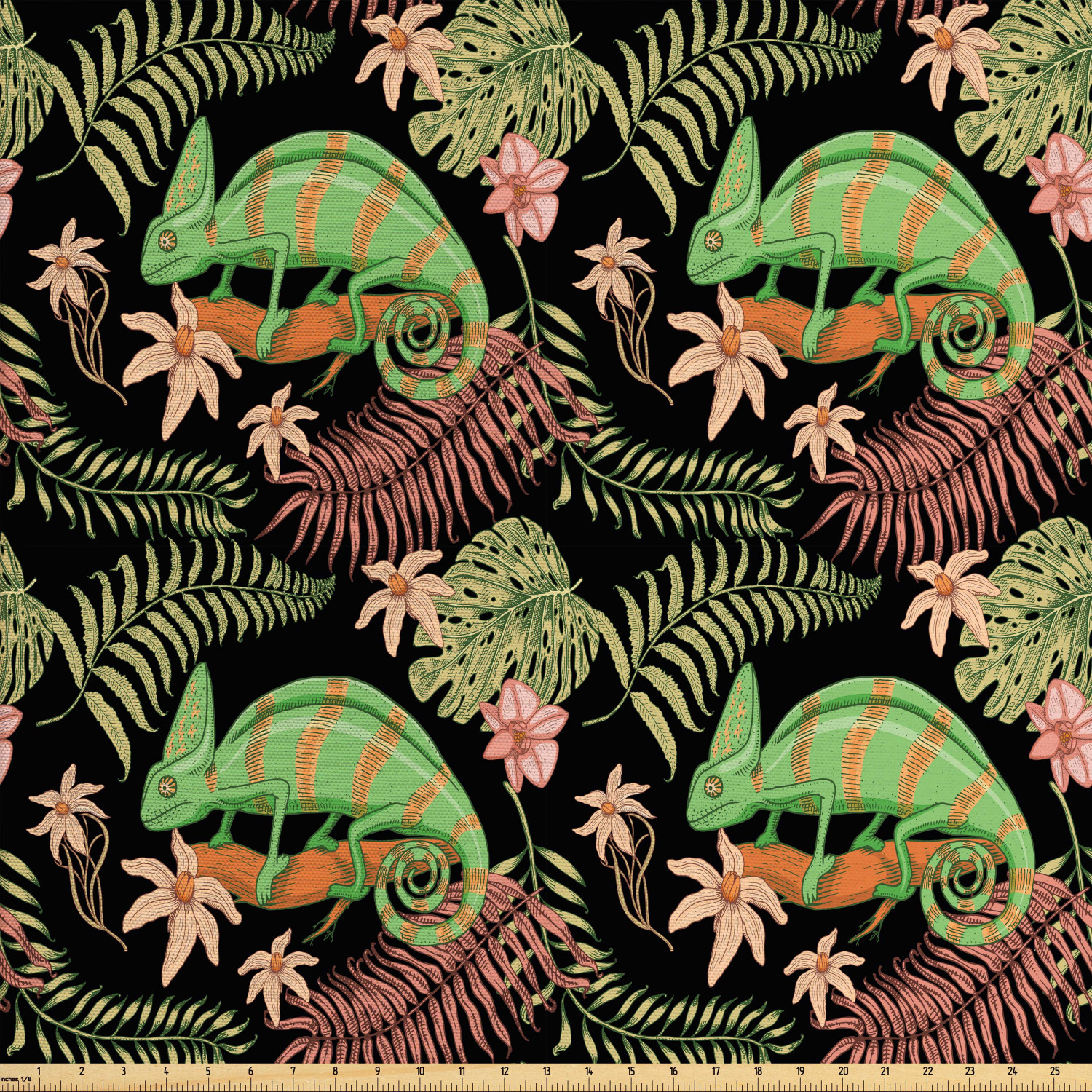 Tropical Sofa Upholstery Fabric by the Yard, Chameleon Lizard and ...