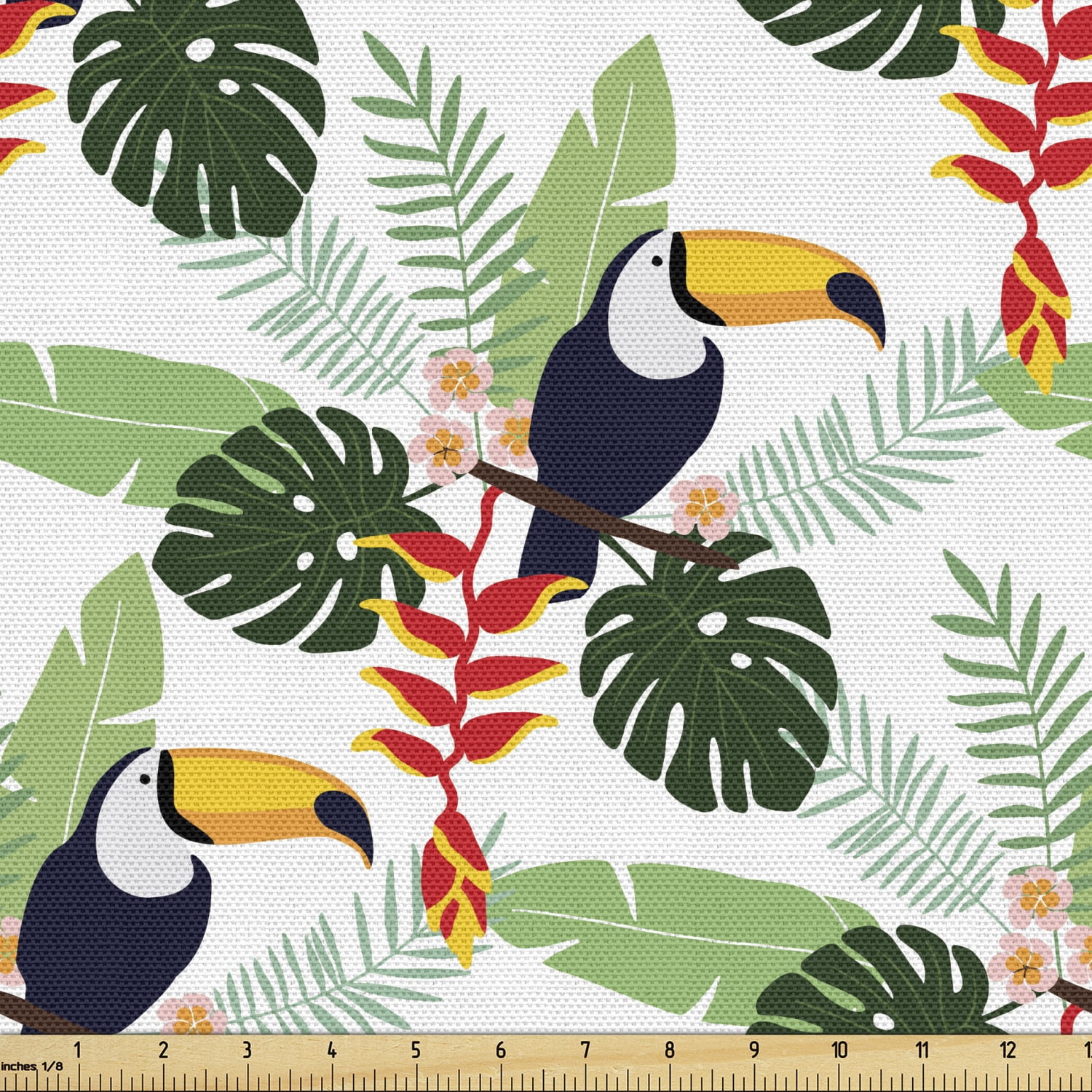 Ambesonne Tropical Fabric by the Yard Upholstery, Flowers and Toucan ...