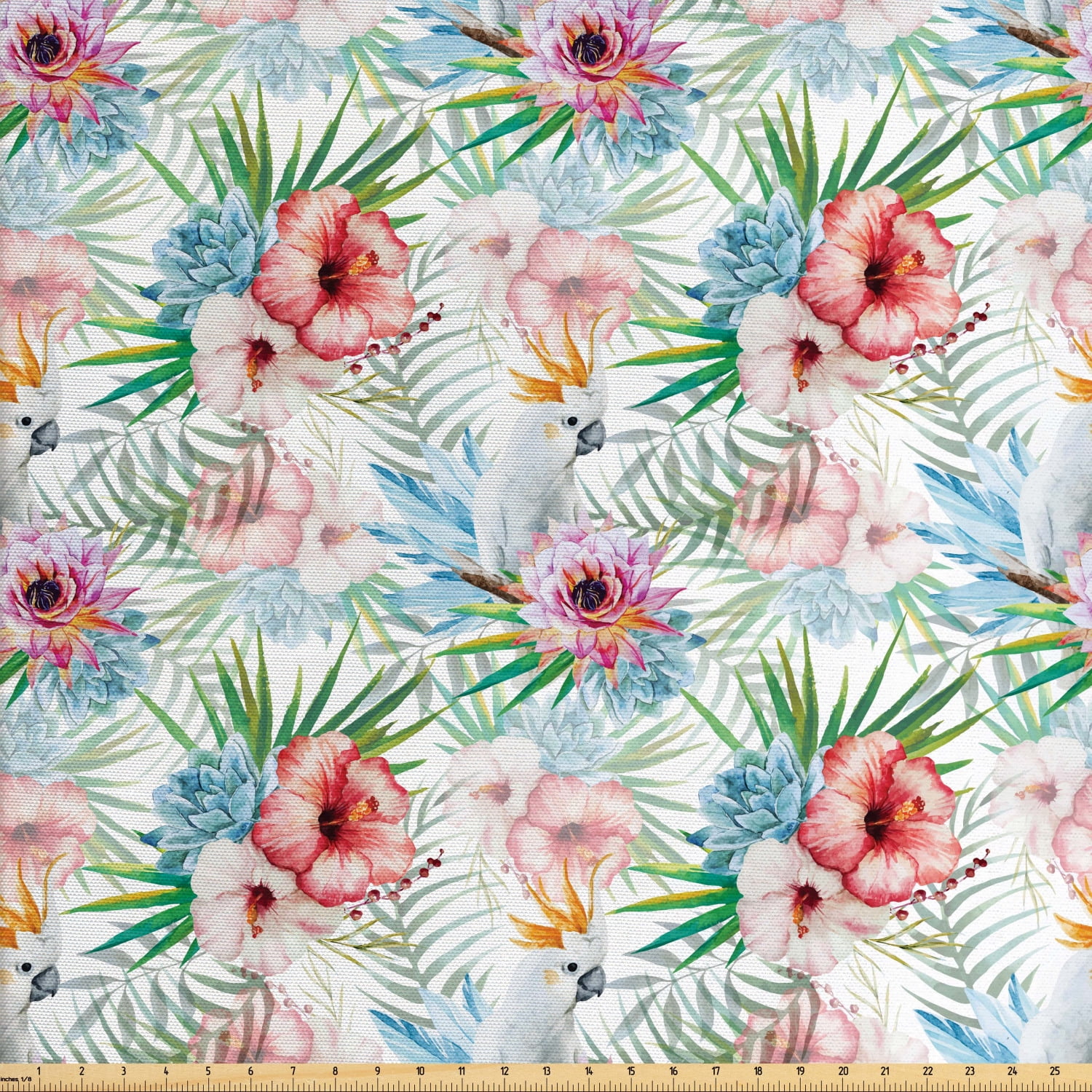 Ambesonne Tropical Fabric by the Yard Upholstery, Exotic Parrot Flower ...