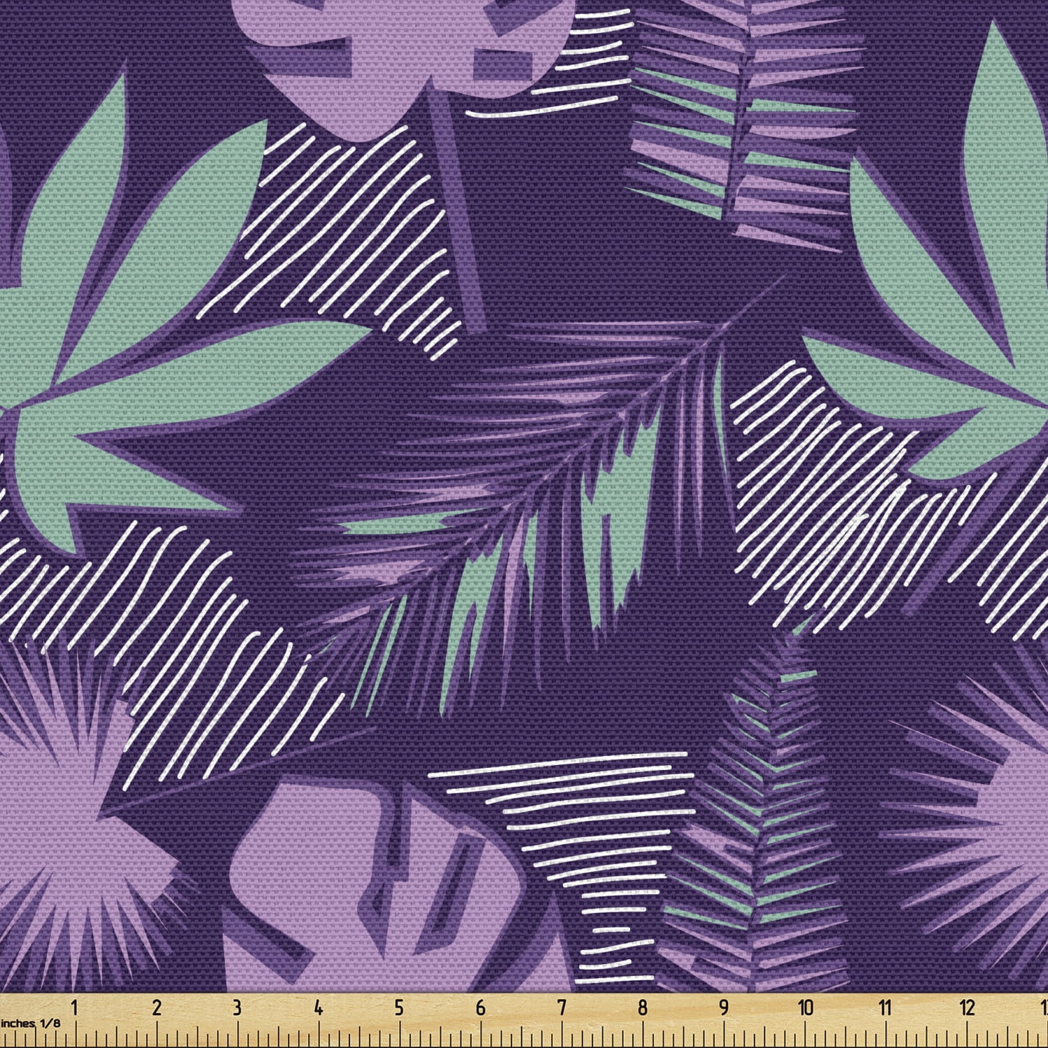 Ambesonne Tropical Fabric by the Yard Upholstery, Purple Exotic Jungle ...
