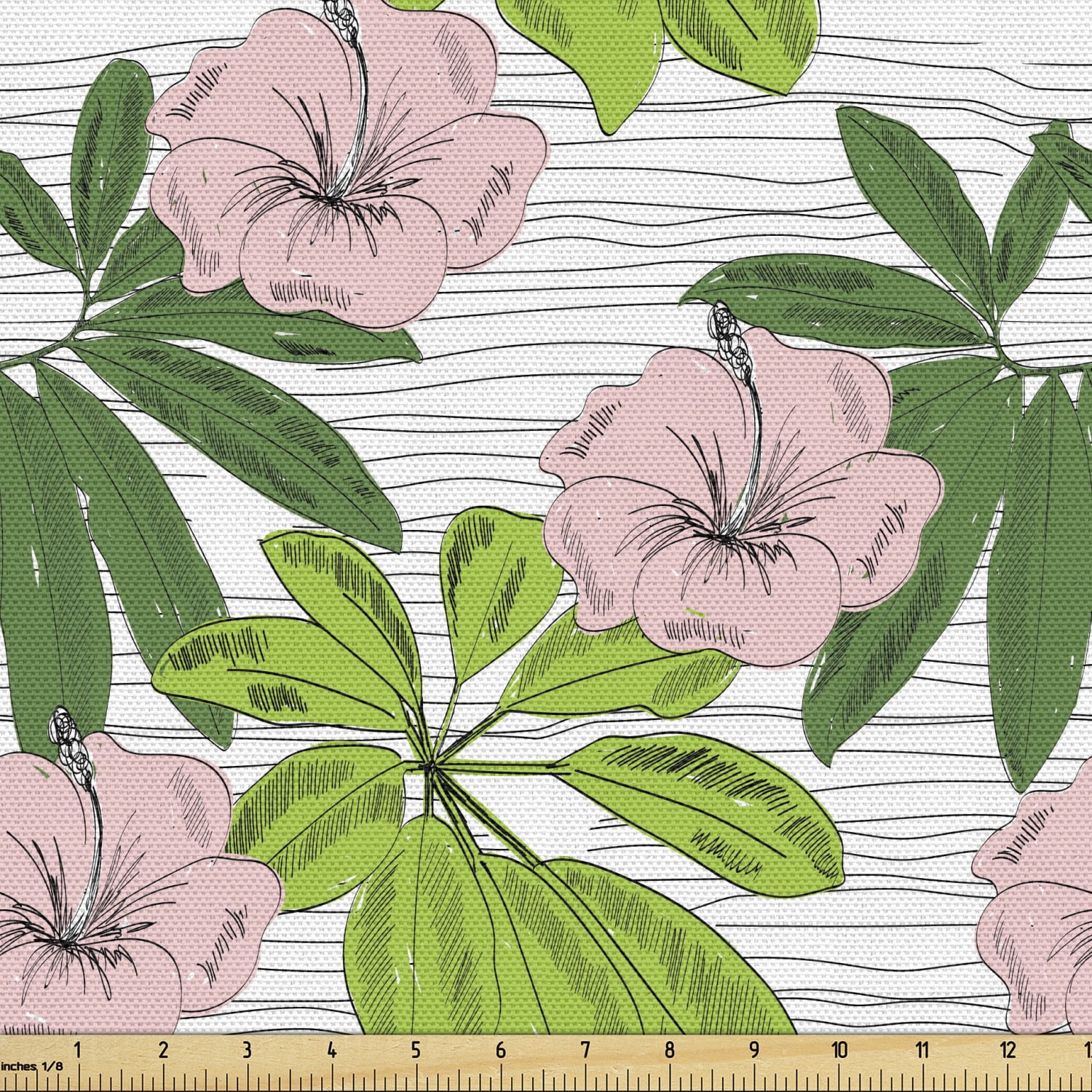 Ambesonne Tropical Fabric by the Yard Upholstery, Hibiscus Flora Hand ...