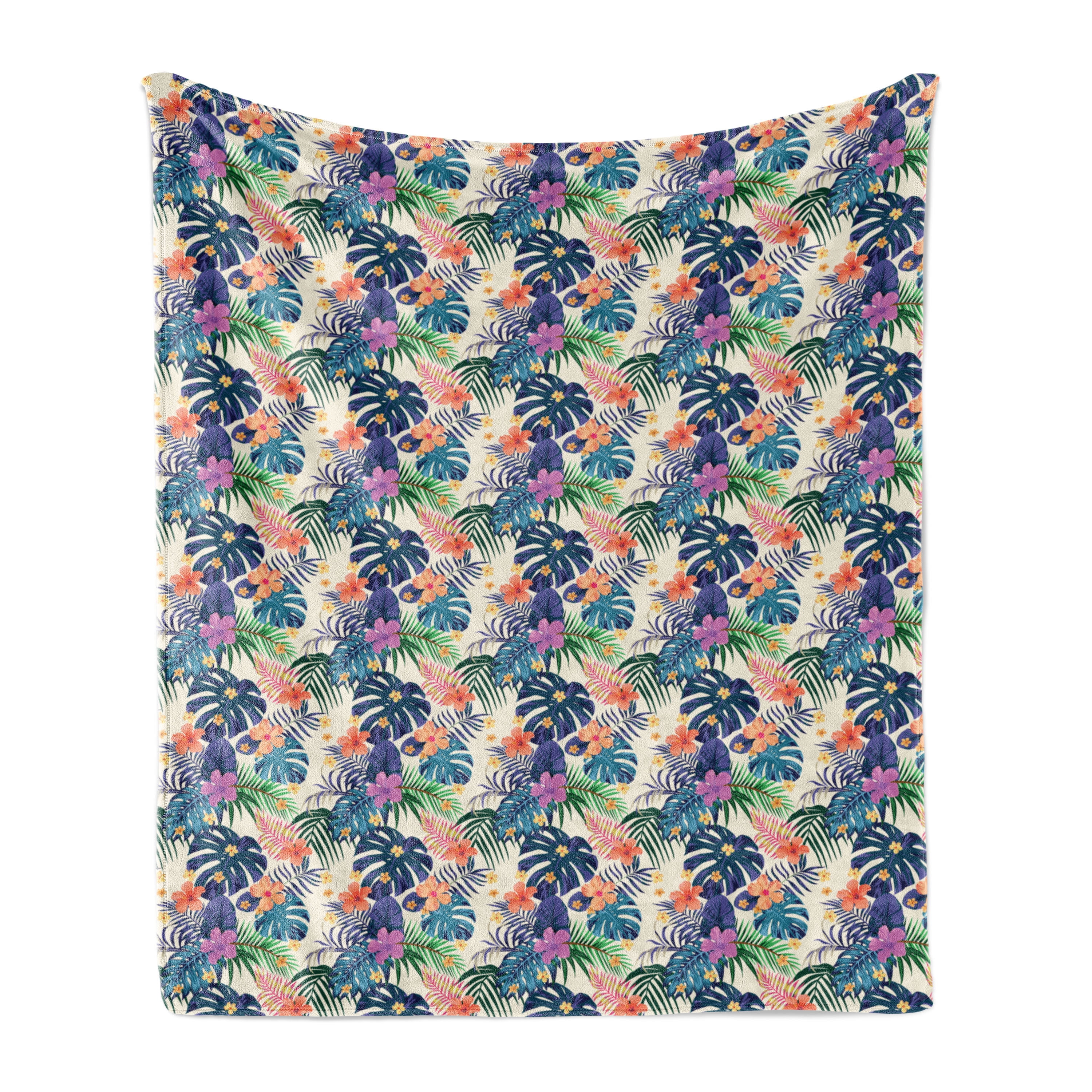 Tropical Soft Flannel Fleece Throw Blanket, Flowers and Leaves of ...