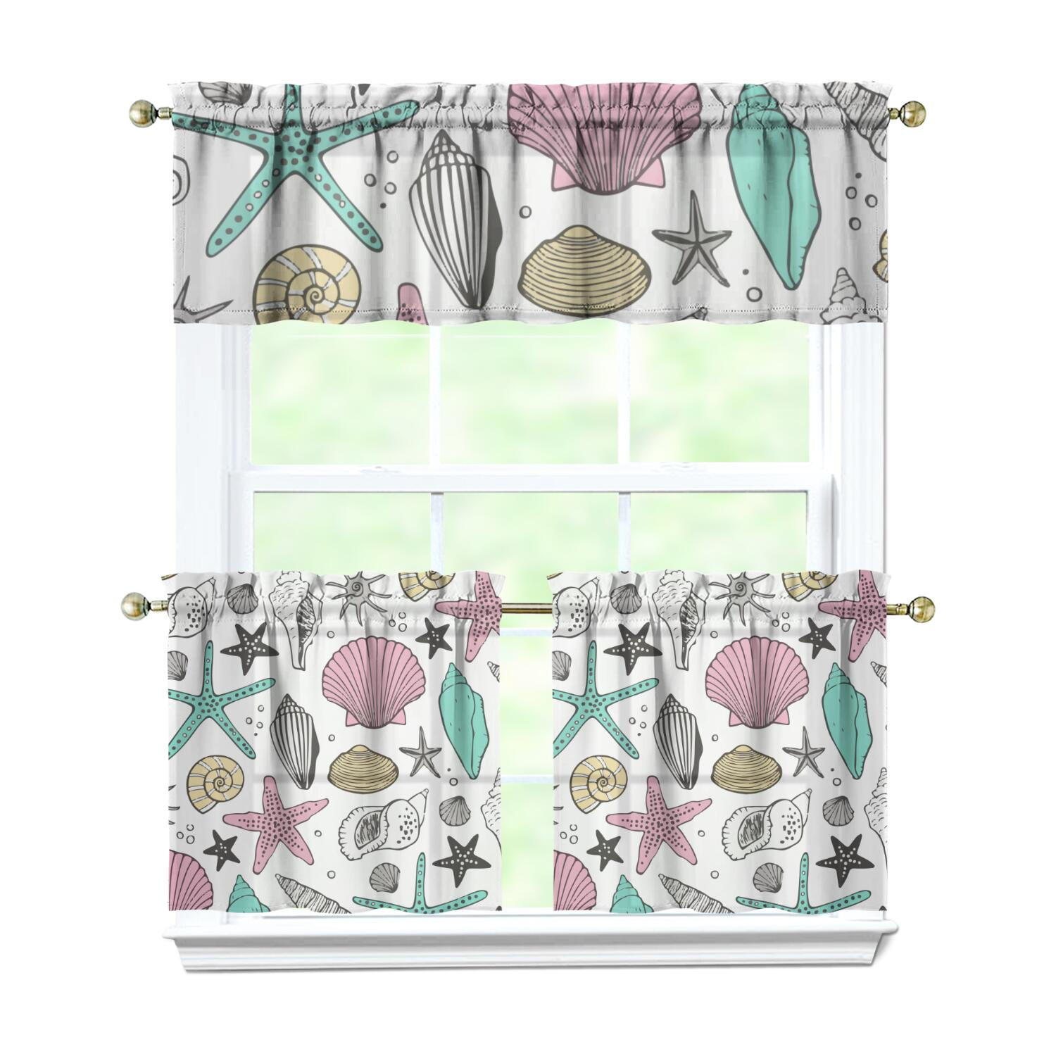 Tropical Starfish Kitchen Curtains Set Seashell Shell Marine Life Sea ...