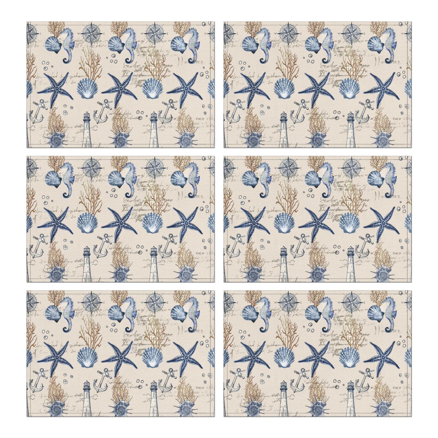 Tropical Starfish Table Mats, Heat Resistant Flax Fabric, Wrinkle Free ...