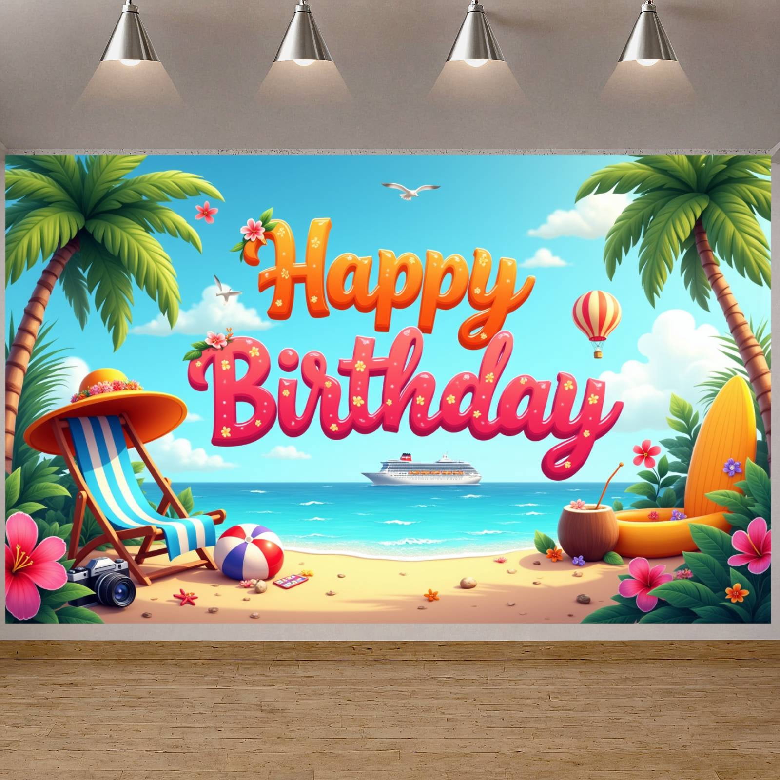 Tropical Style Banner Beach Theme Summer Birthday Backdrop Vibrant ...