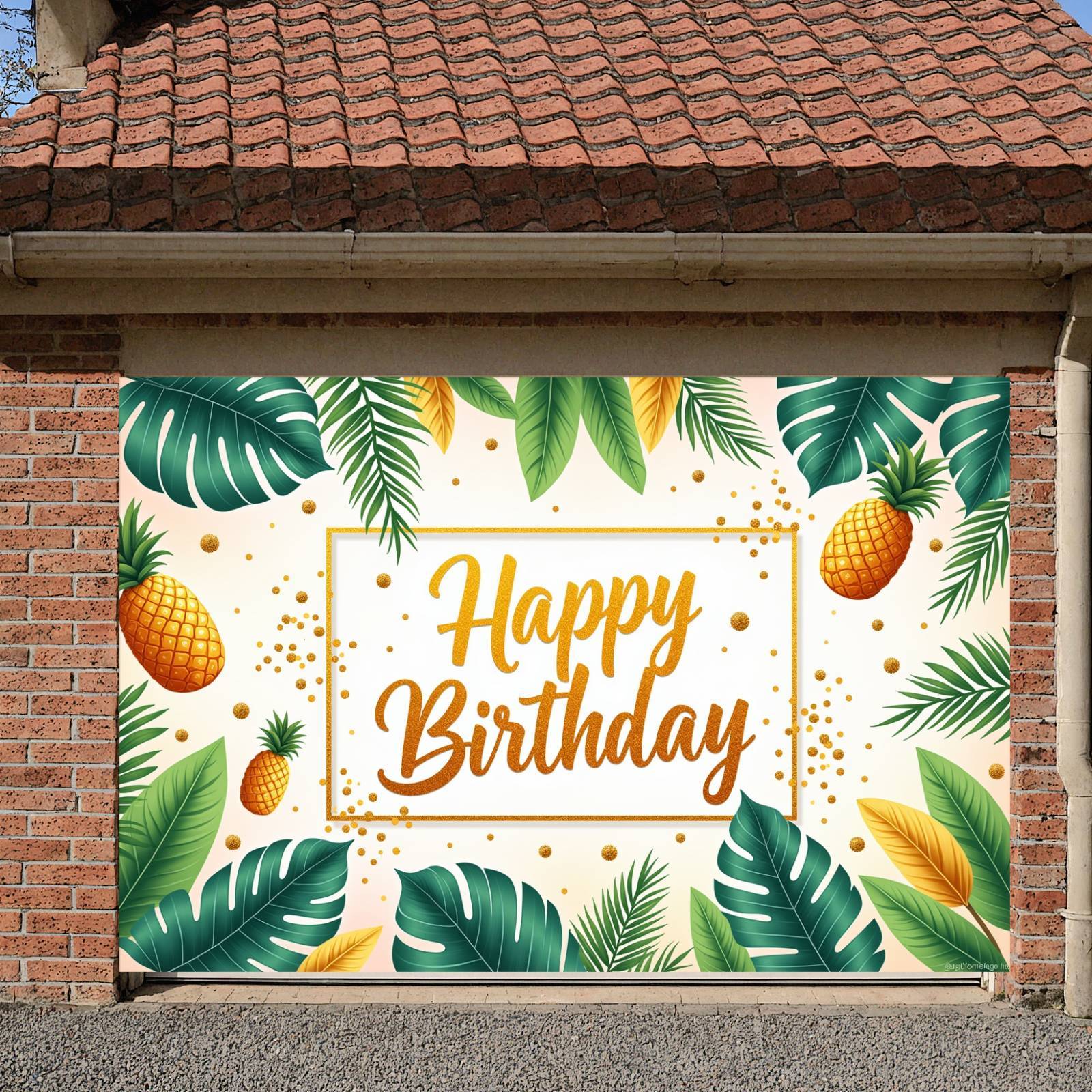 Tropical Style Banner Pineapple Pattern Tropical Birthday Backdrop Gold ...