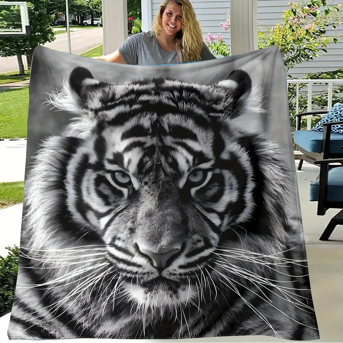 Tropical Style Tiger Print Throw Blanket - Quilted Knit Flannel, Animal ...
