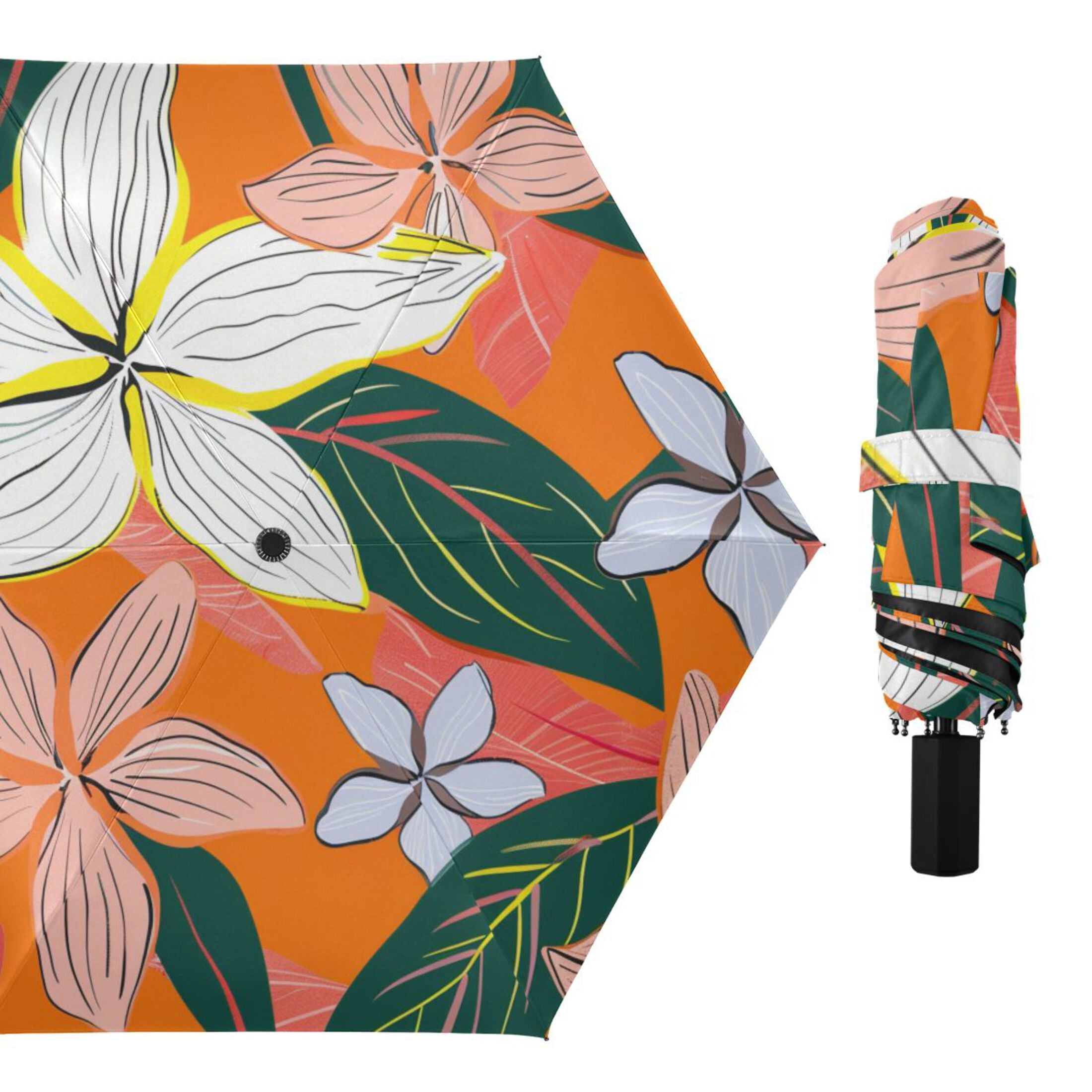 Tropical Summer Flowers Leaves All Weather Umbrella Triple Folding ...