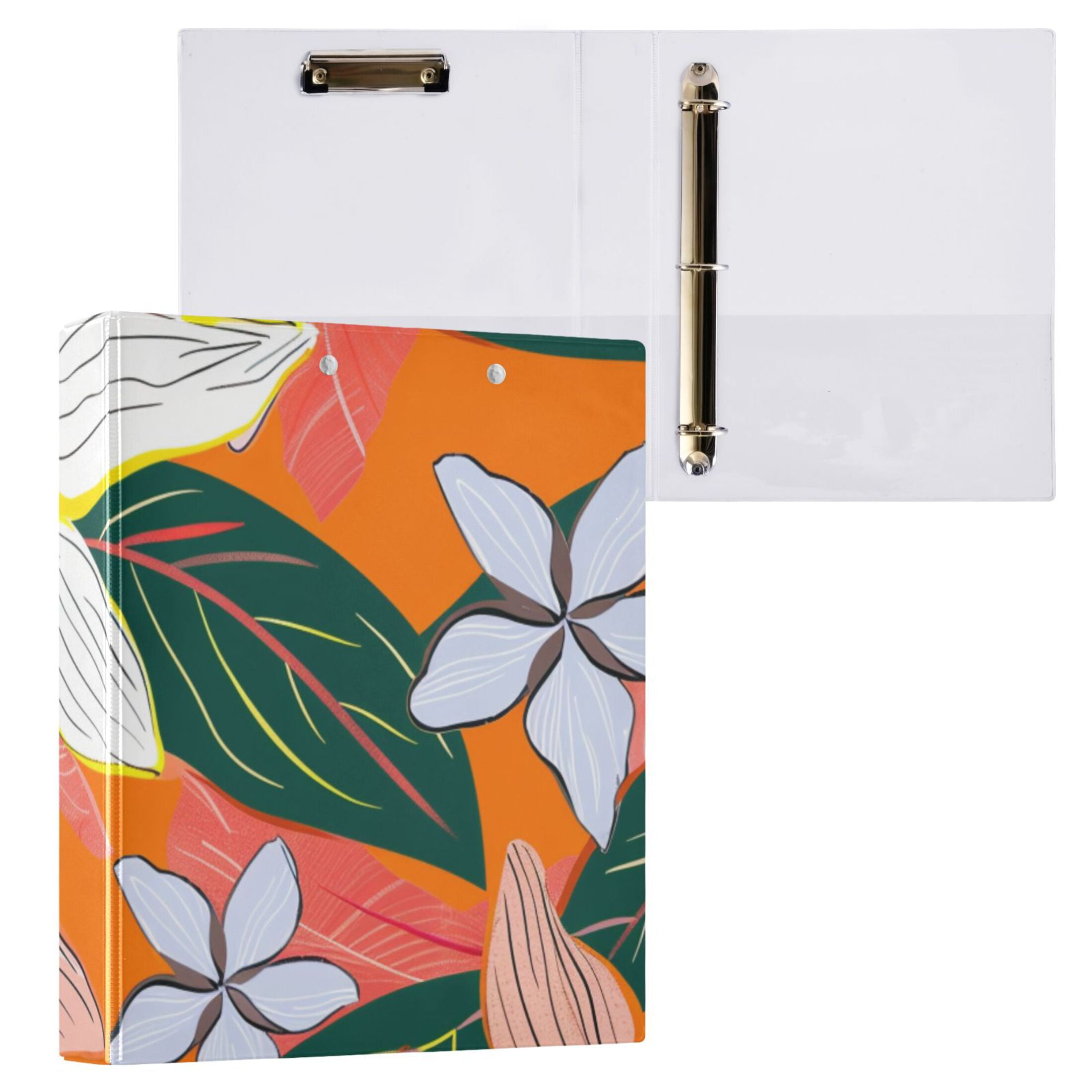 Tropical Summer Flowers Leaves Round Ring Binder 3 Rings 1.5" Capacity ...