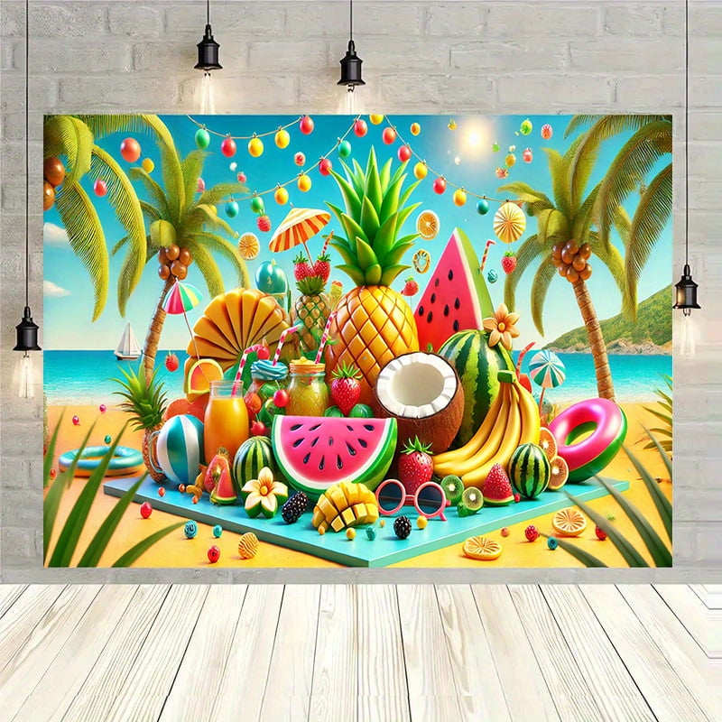Tropical Summer Fruit Birthday Backdrop Summer Fruit Themed Happy ...